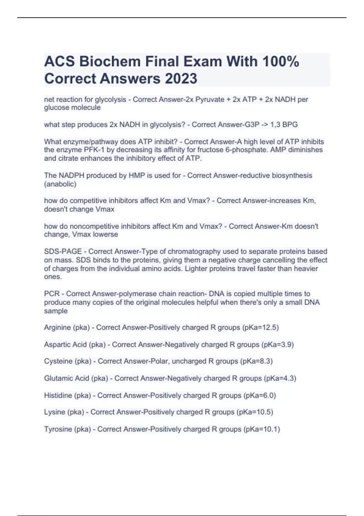 ACS Biochem Final Exam With 100% Correct Answers 2023 - ACS ...
