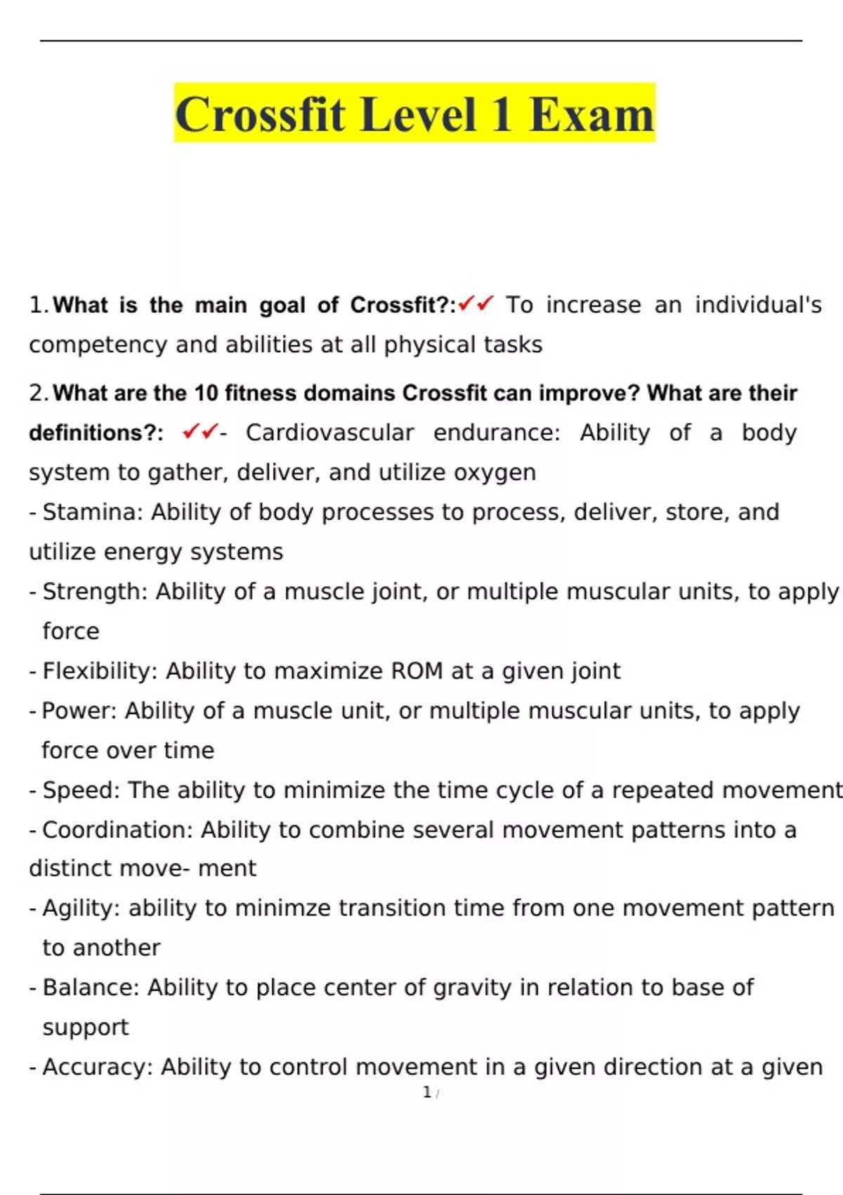 Crossfit Level 1 Exam | Questions with Answers - Crossfit Level 1 ...