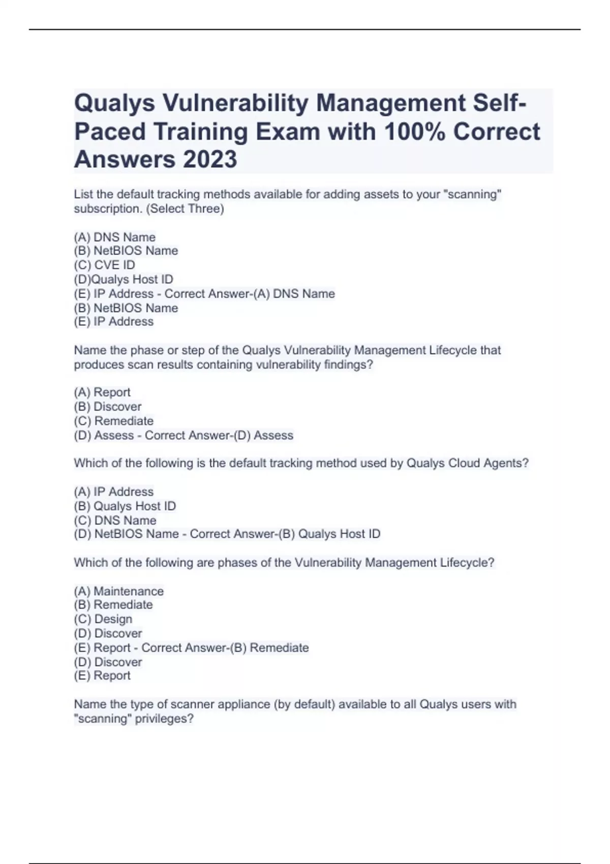 Qualys Vulnerability Management Self-Paced Training Exam with 100% ...