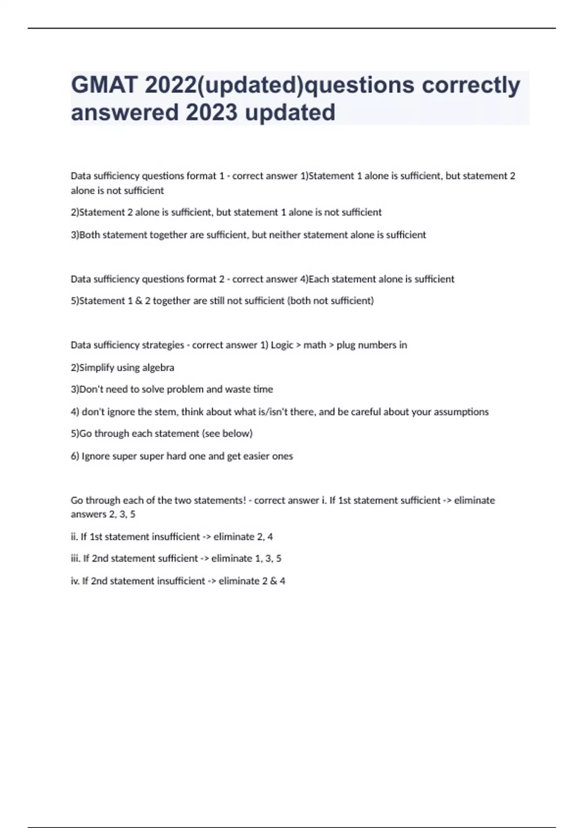 GMAT 2022(updated)questions correctly answered 2023 updated - GMAT ...