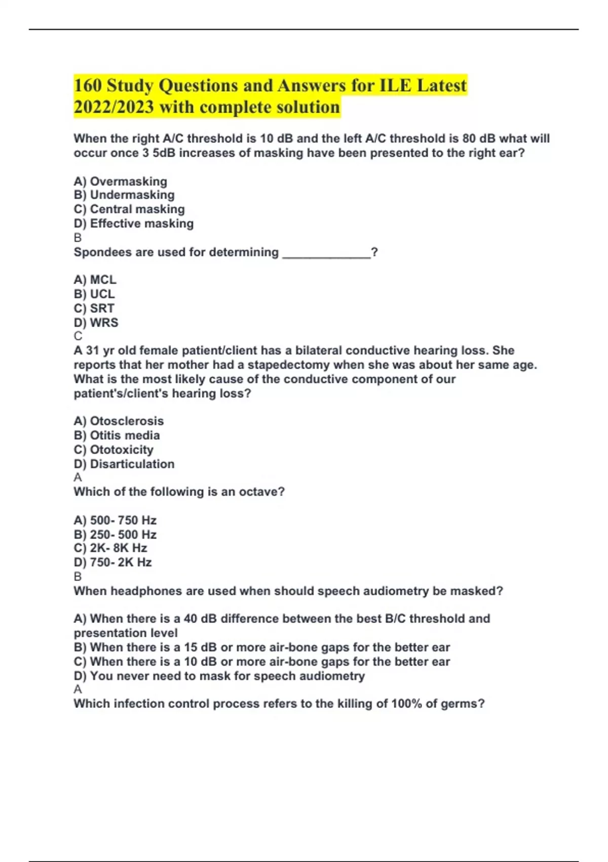 160 Study Questions and Answers for ILE Latest 2022/2023 with complete ...