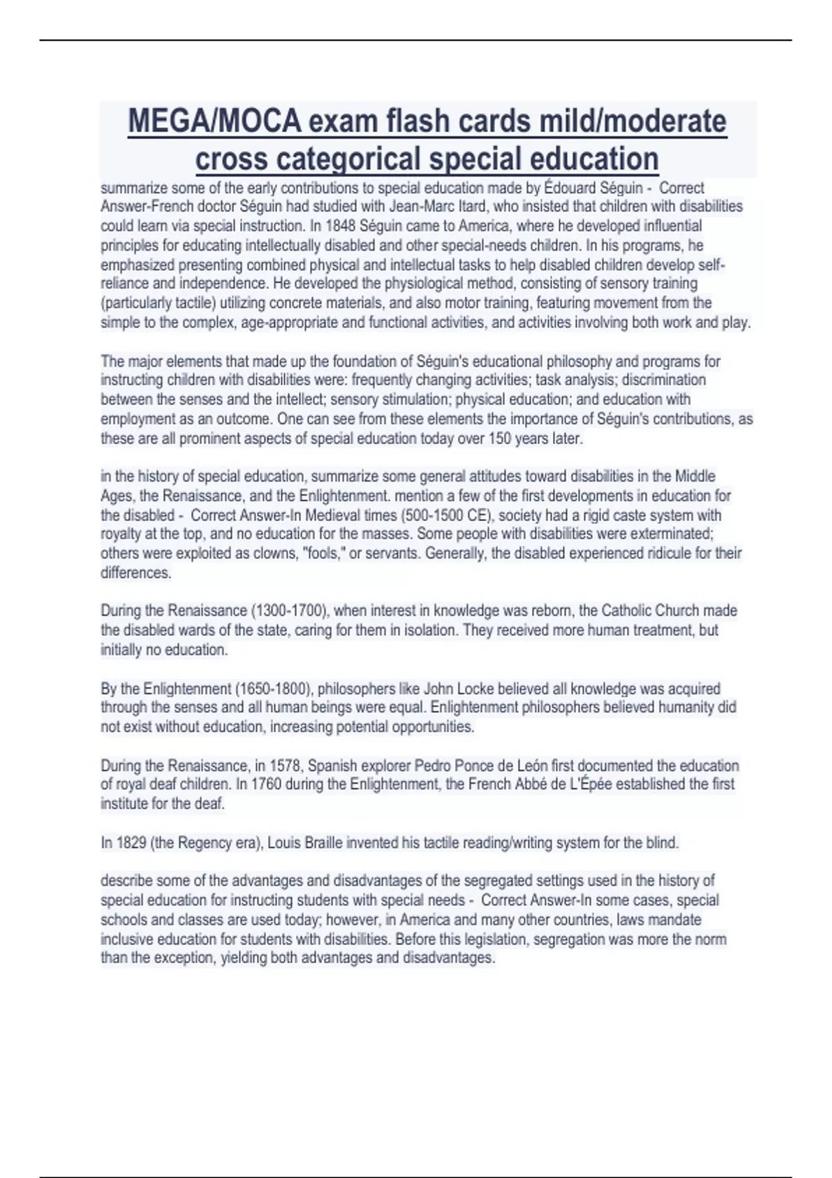 MEGA/MOCA exam flash cards mild/moderate cross categorical special ...