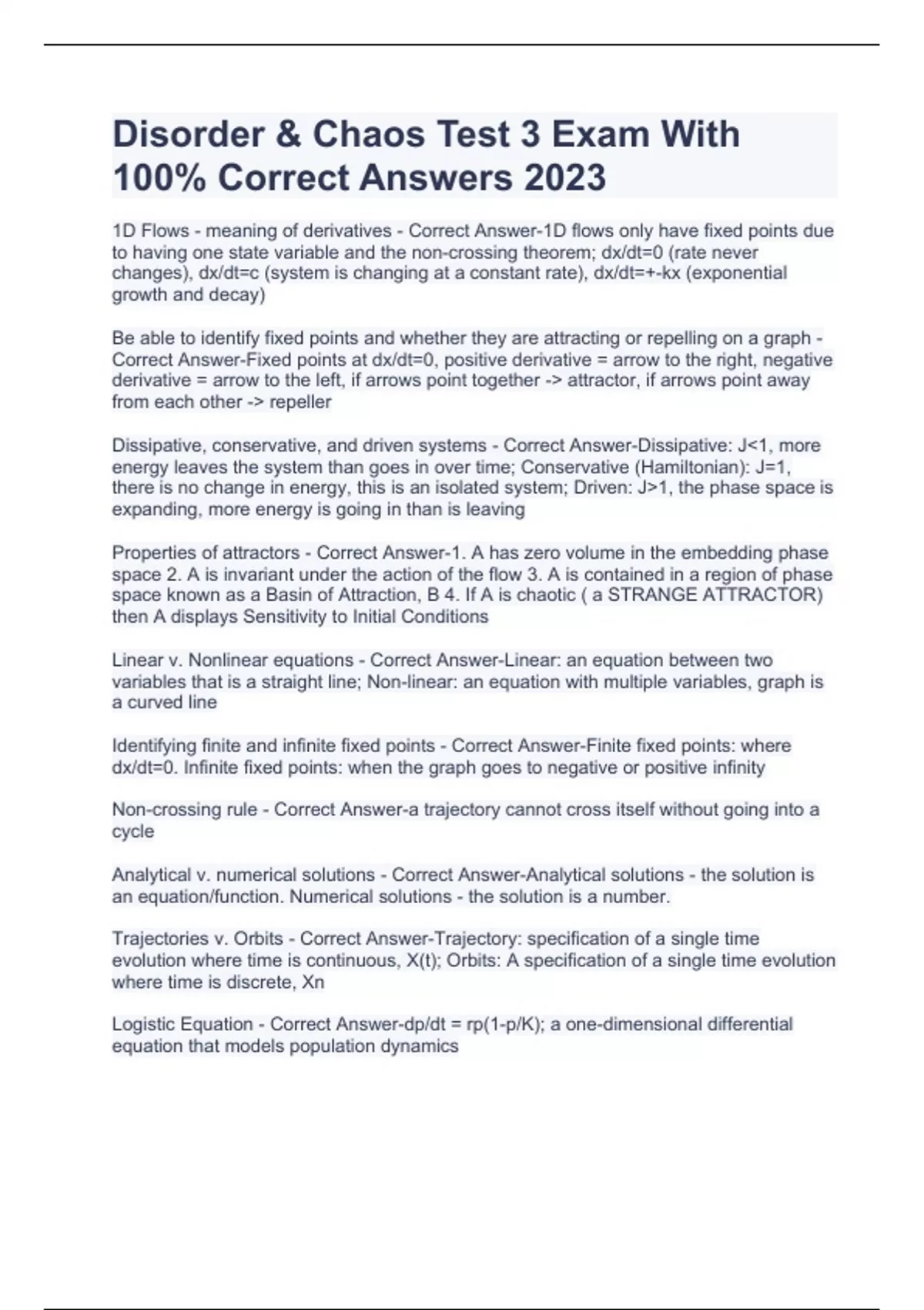 Disorder & Chaos Test 3 Exam With 100% Correct Answers 2023 - CHSOS ...