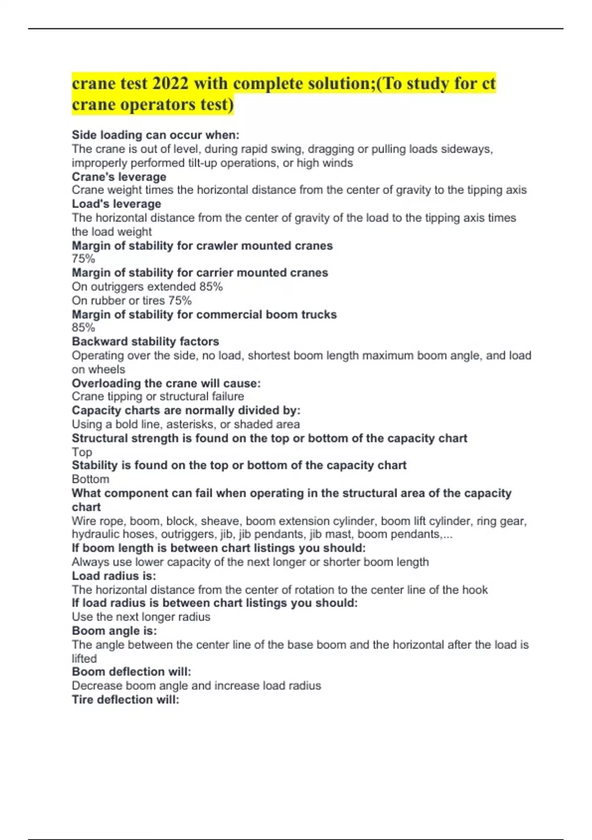 crane test 2022 with complete solution;(To study for ct crane operators ...