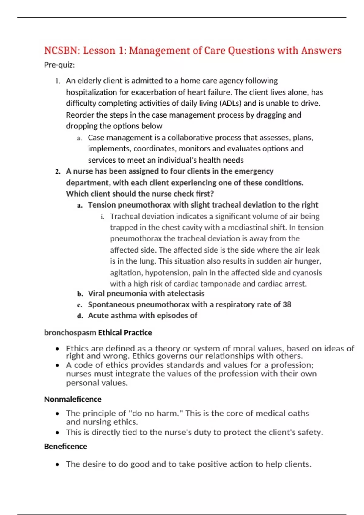 NCSBN: Lesson 1: Management of Care Questions with Answers,100% CORRECT ...