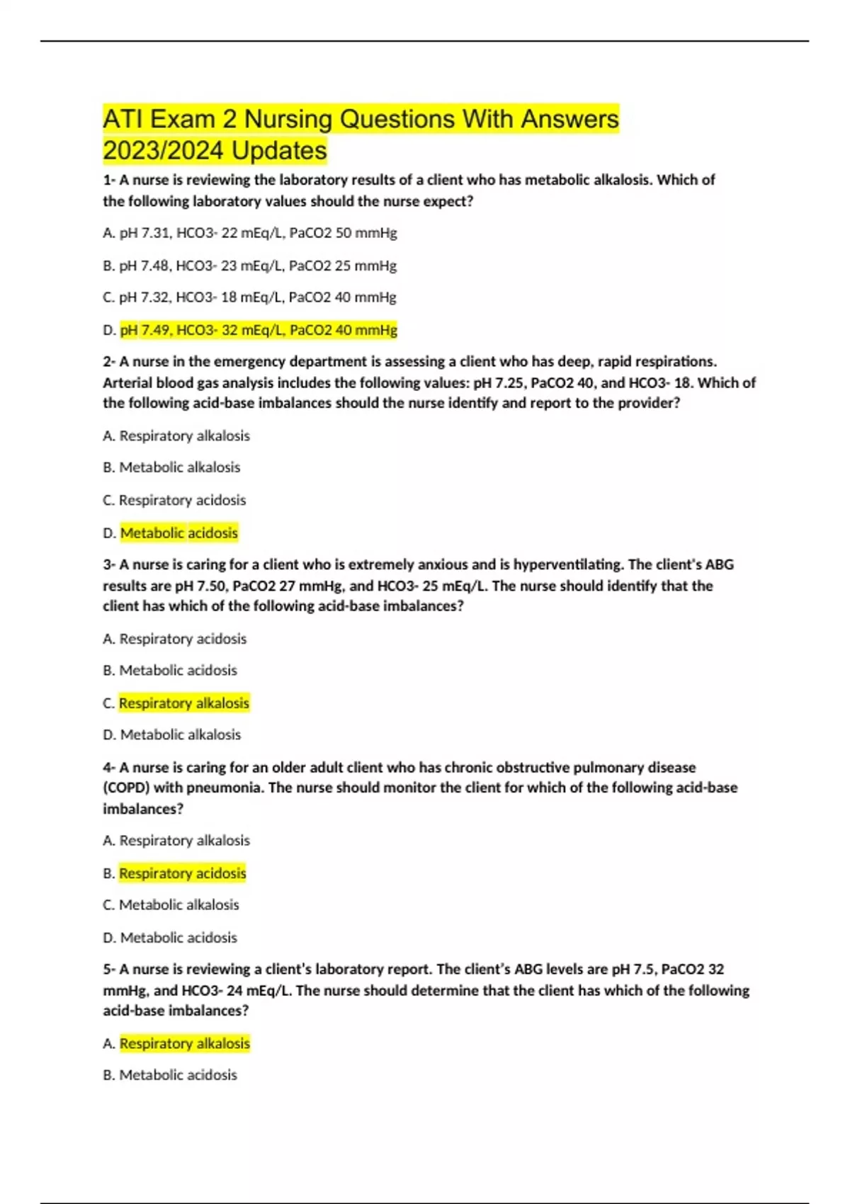 ATI Exam 2 Nursing Questions With Answers 2023/2024 Updates - ATI ...