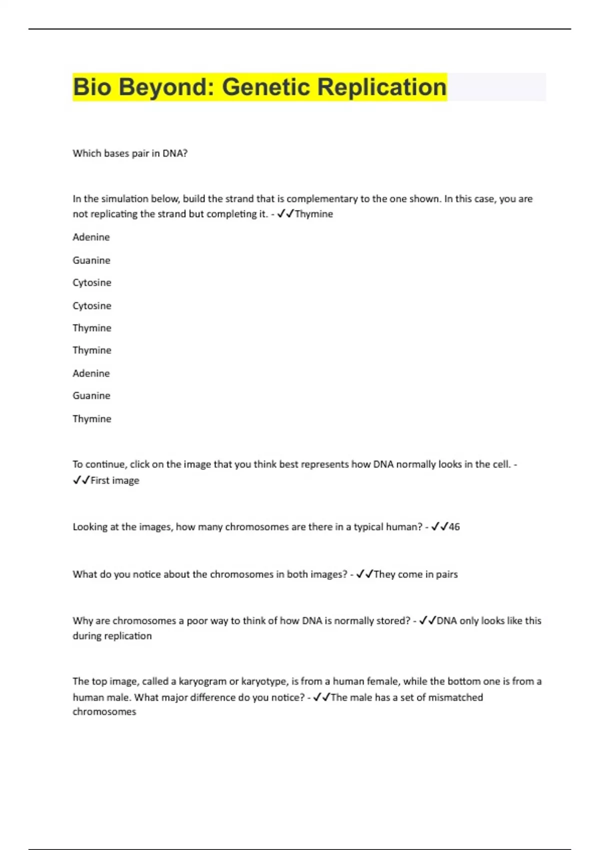 Bio Beyond: Genetic Replication | Questions With 100 % Correct Answers ...