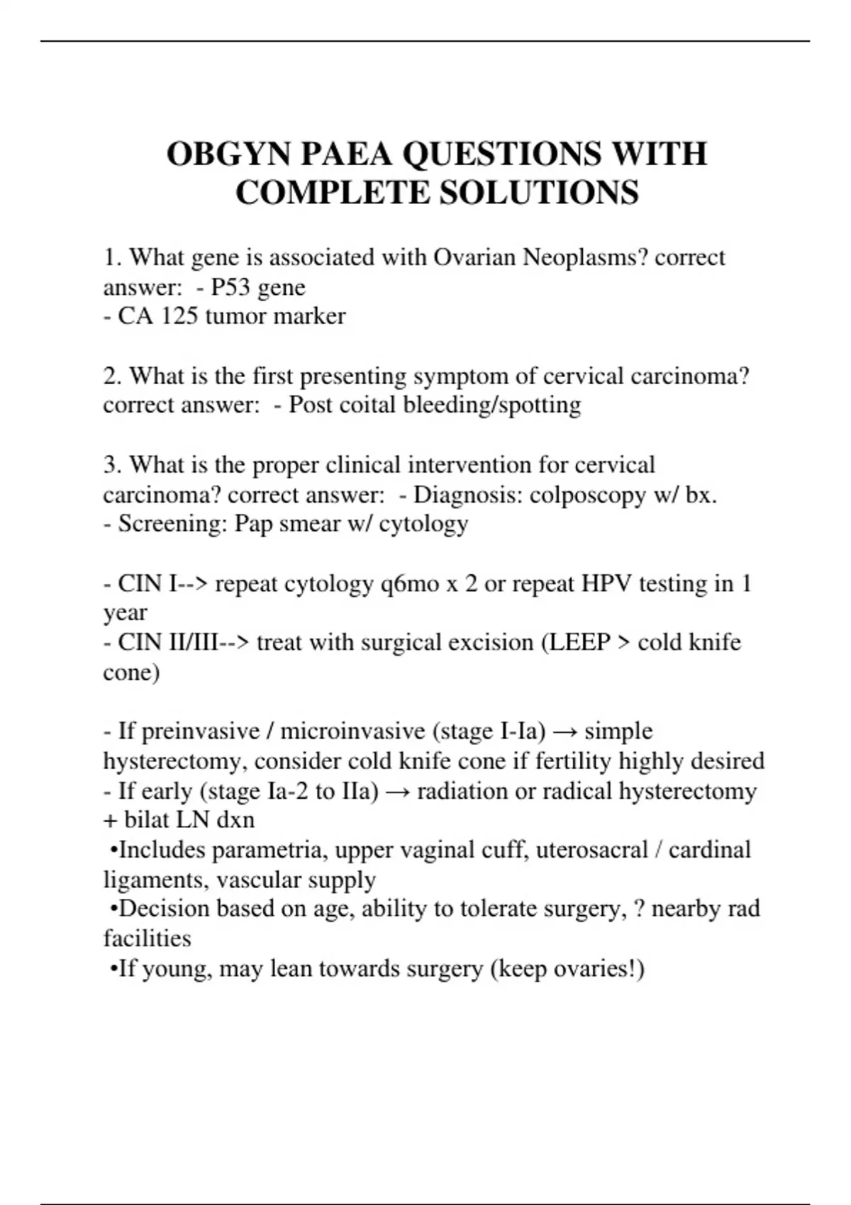 OBGYN PAEA QUESTIONS WITH COMPLETE SOLUTIONS - PAEA - Stuvia US