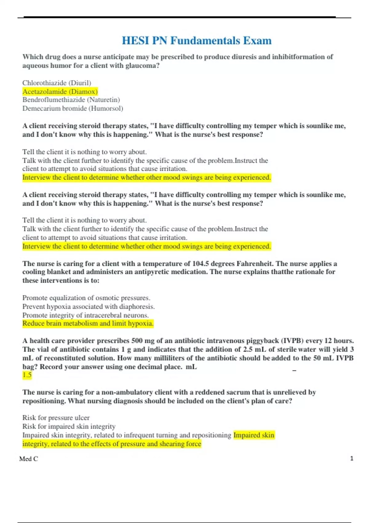 HESI PN Fundamentals Exam; Questions and Answers Latest Update 2022 ...