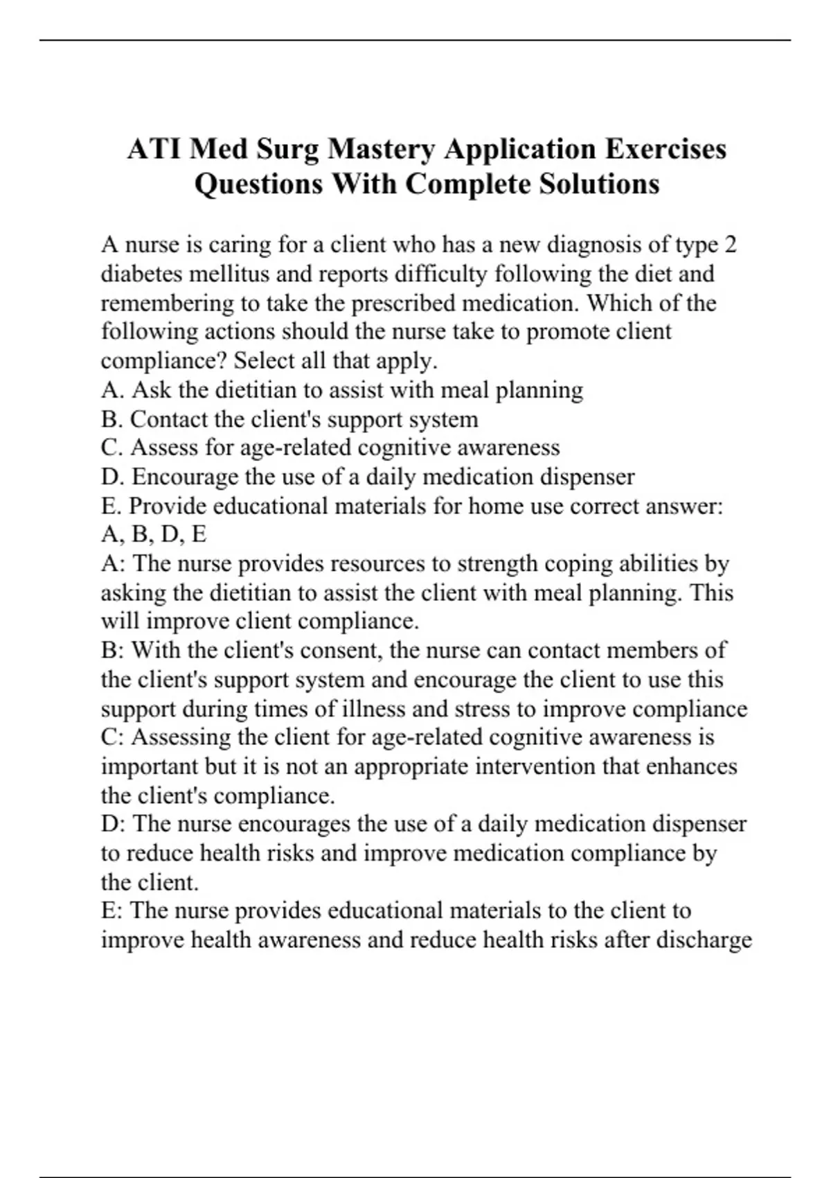 ATI Med Surg Mastery Application Exercises Questions With Complete ...