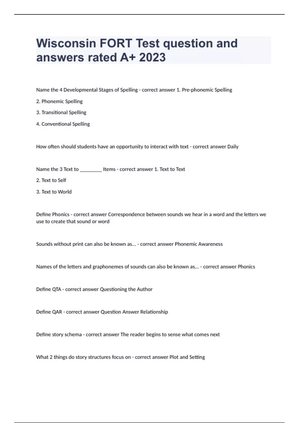 Wisconsin FORT Test question and answers rated A+ 2023 - Wisconsin ...