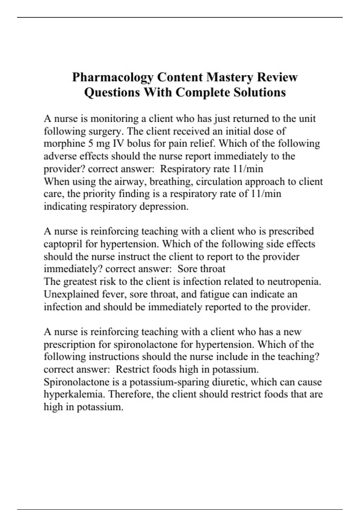 Pharmacology Content Mastery Review Questions With Complete Solutions ...