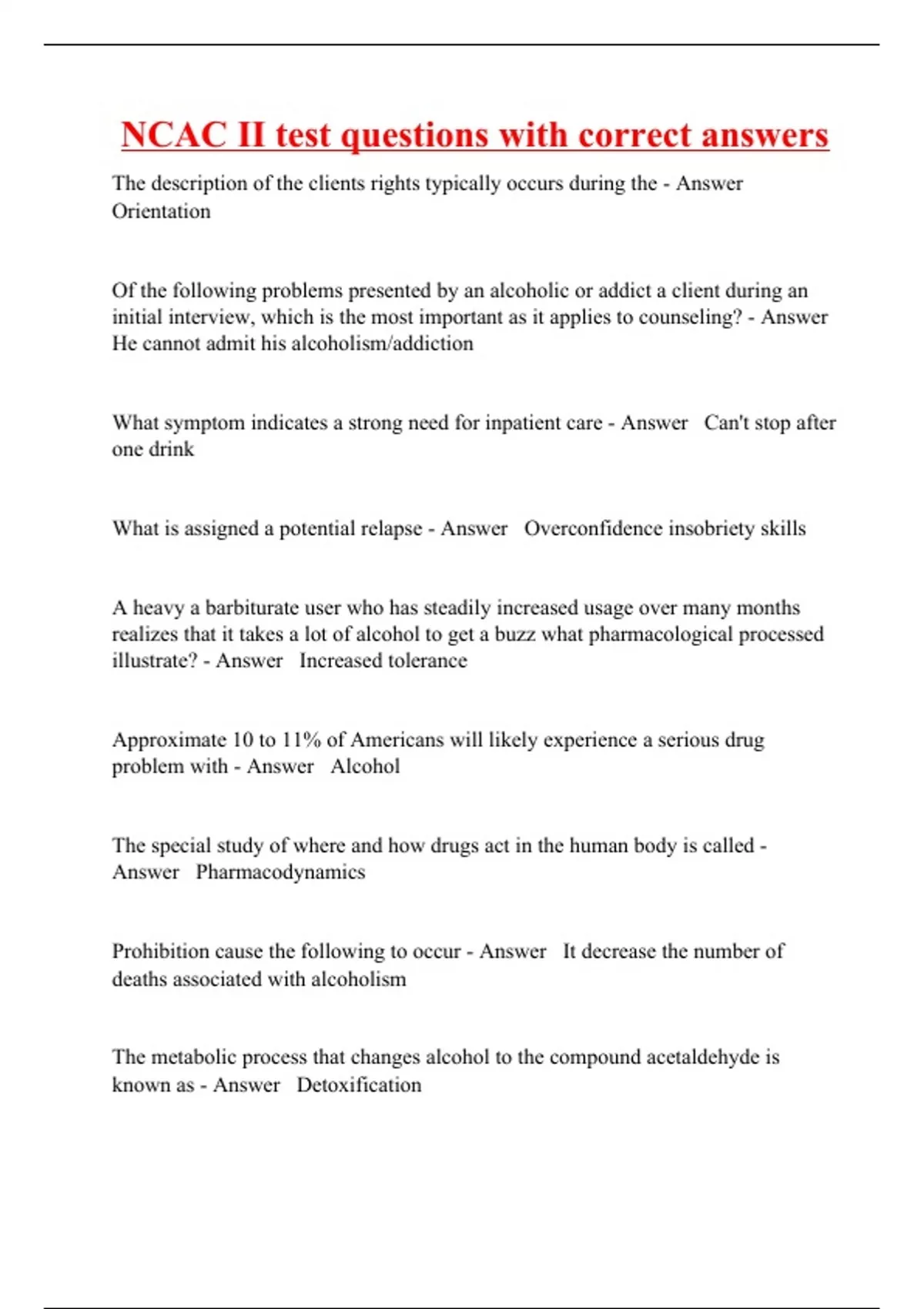 NCAC II test questions with correct answers - NCAC - Stuvia US