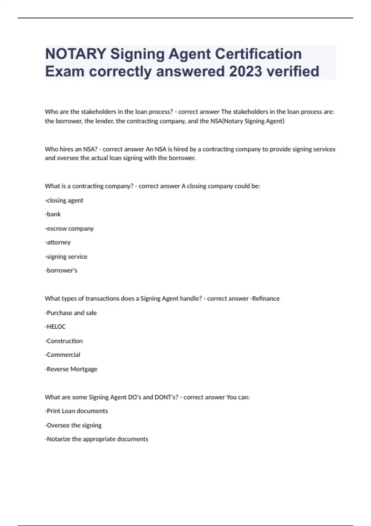 NOTARY SIGNING AGENT package deal 2023 updated/verified - Stuvia US