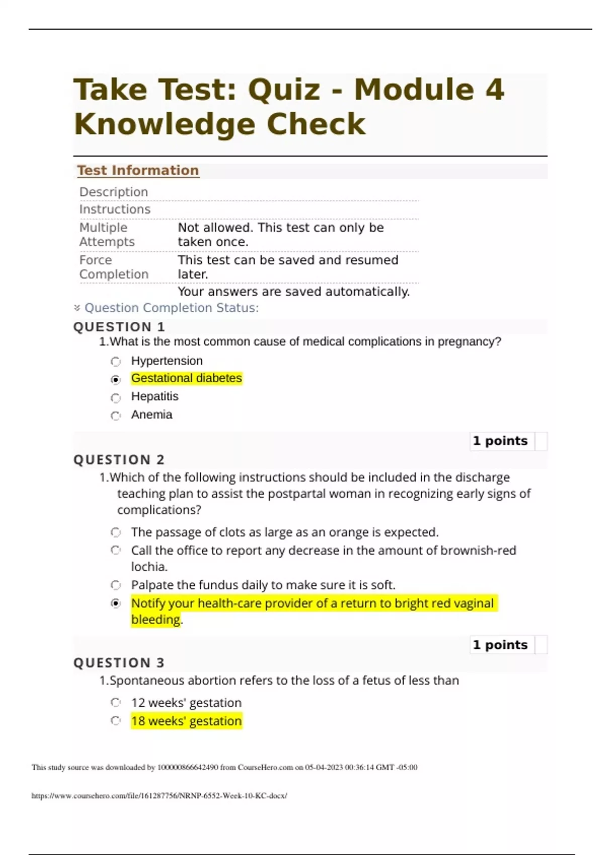 Exam (elaborations) NRNP6552 Quiz - Module 4 Knowledge Check 2023 - NRNP6552 Qz - Module 4 ...