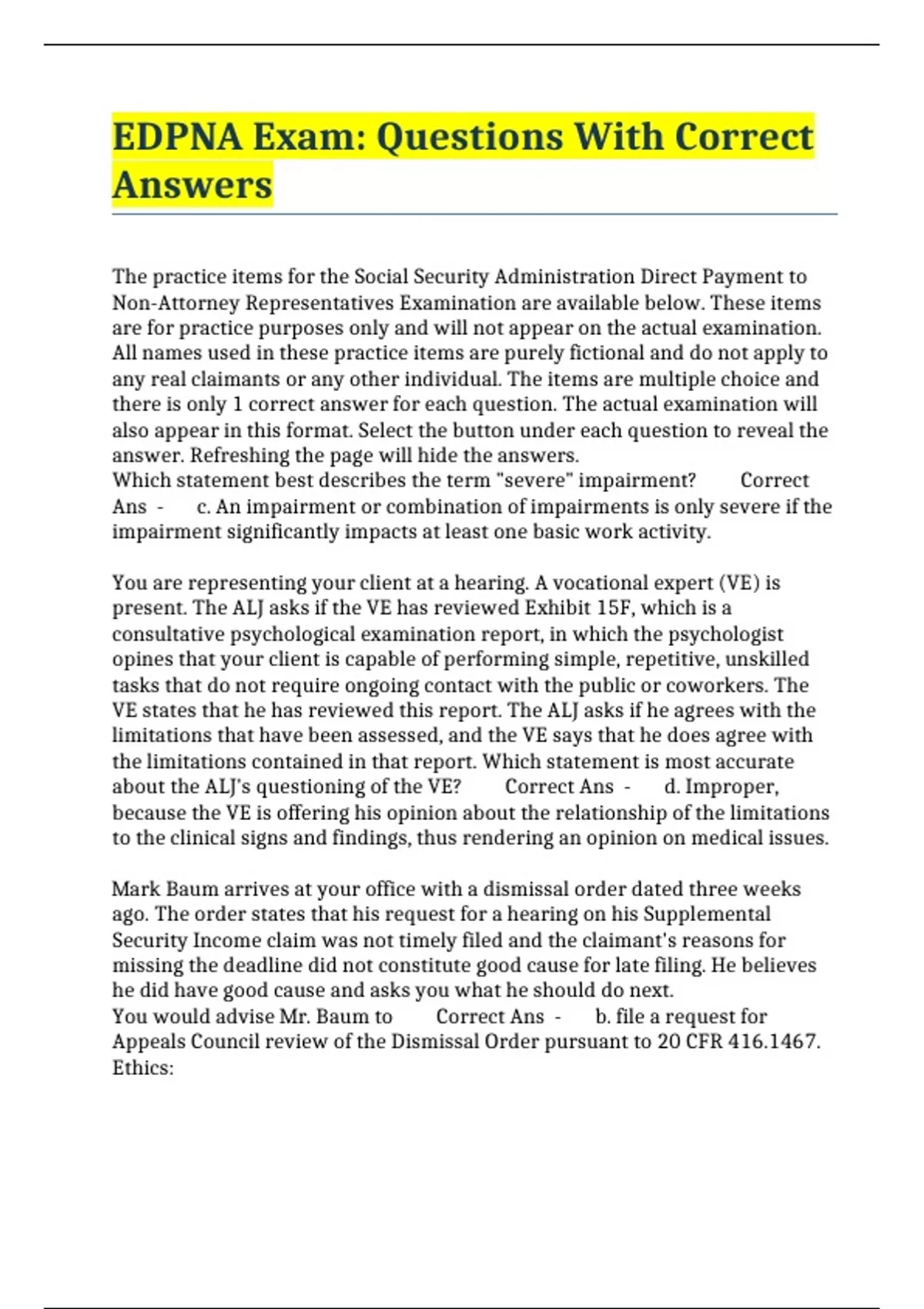 Edpna Exam Questions With Correct Answers Edpna Stuvia Us