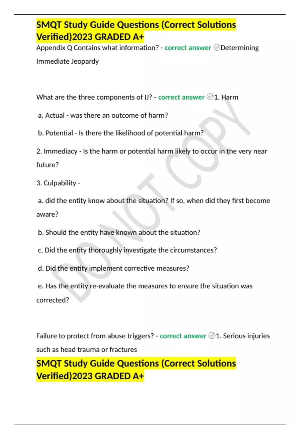 SMQT Study Guide Questions (Correct Solutions Verified)2023 GRADED A+ ...