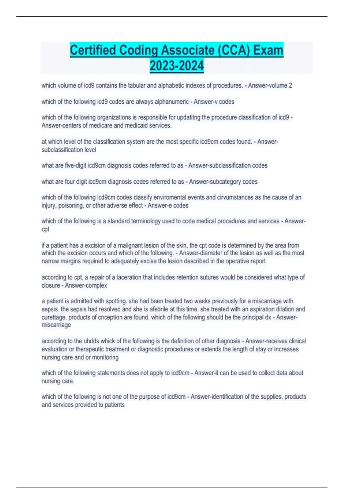 Certified Coding Associate (CCA) Exam - CCA - Stuvia US