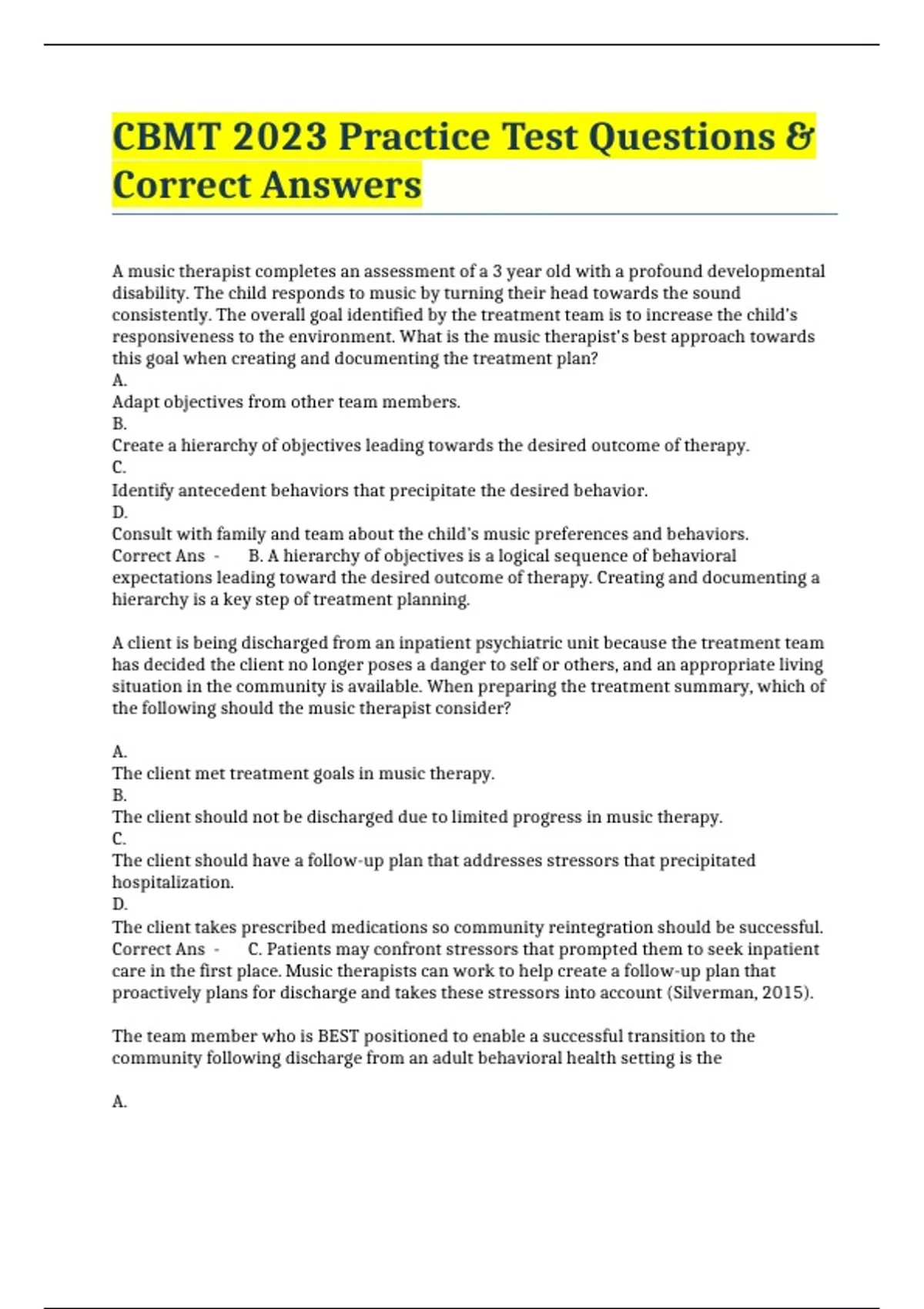 CBMT 2023 Practice Test - CBMT - Stuvia US