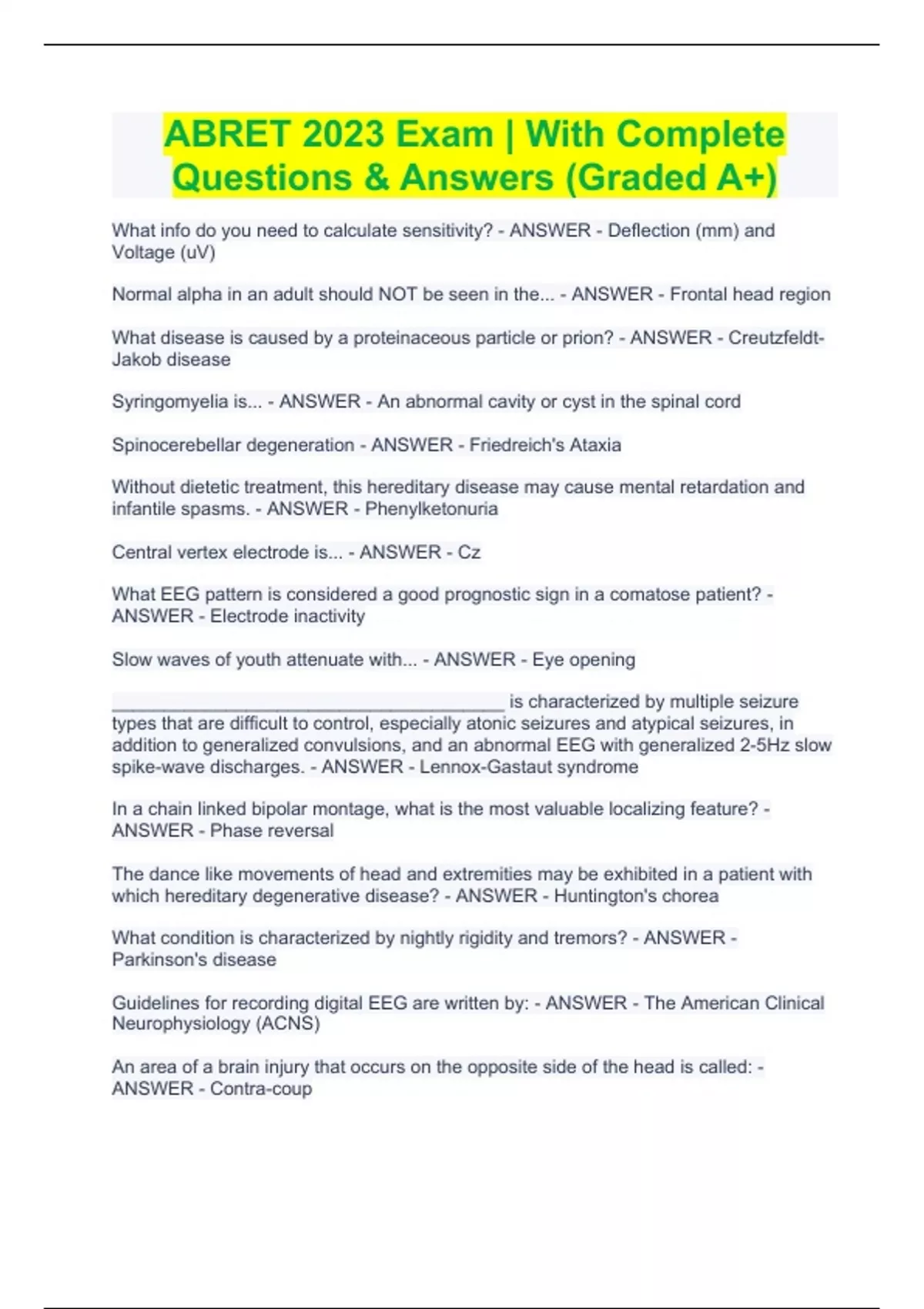 ABRET 2023 Exam | With Complete Questions & Answers (Graded A+) - ABRET ...