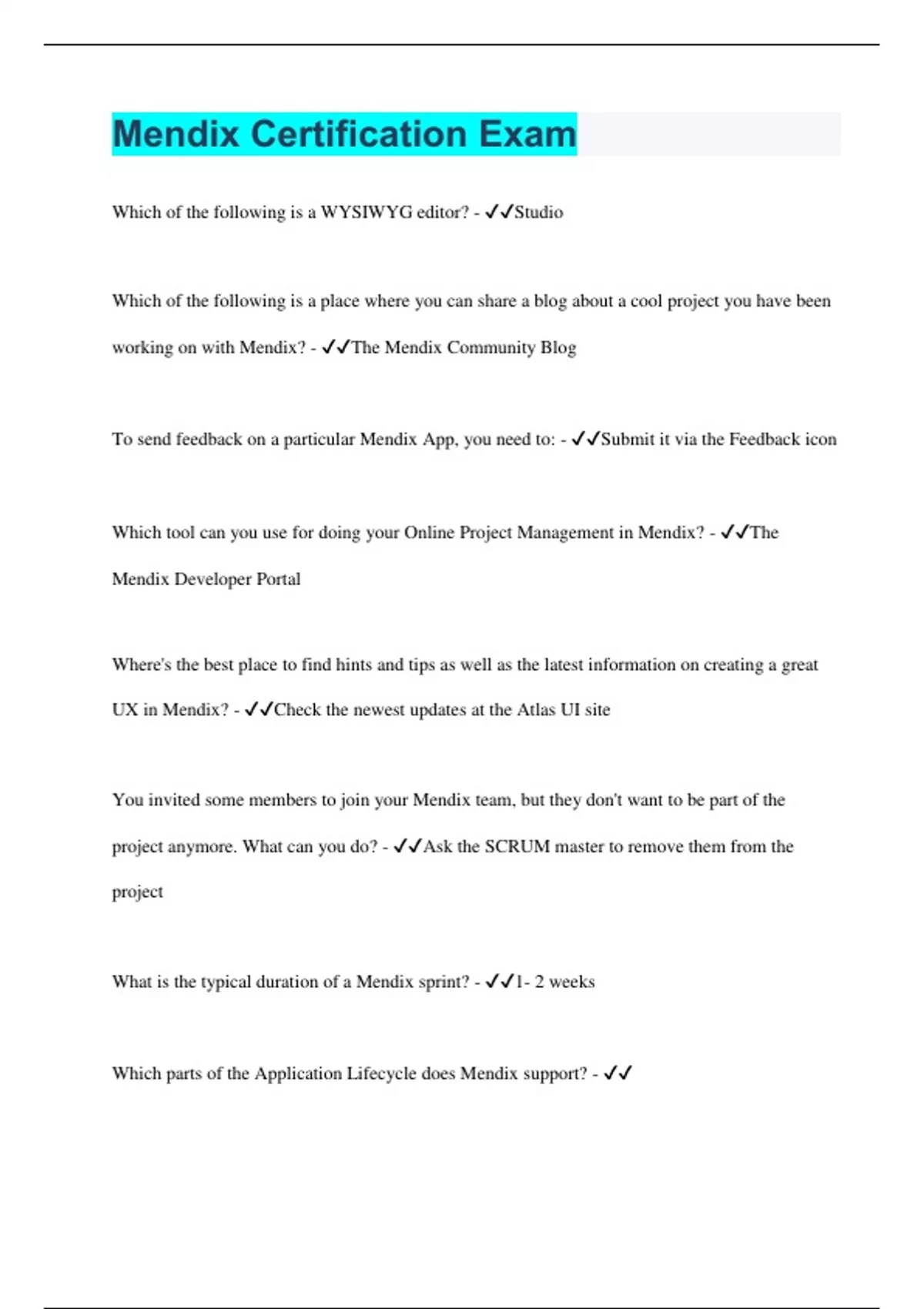 Mendix Certification Exam | 79 Questions with 100% Correct Answers ...