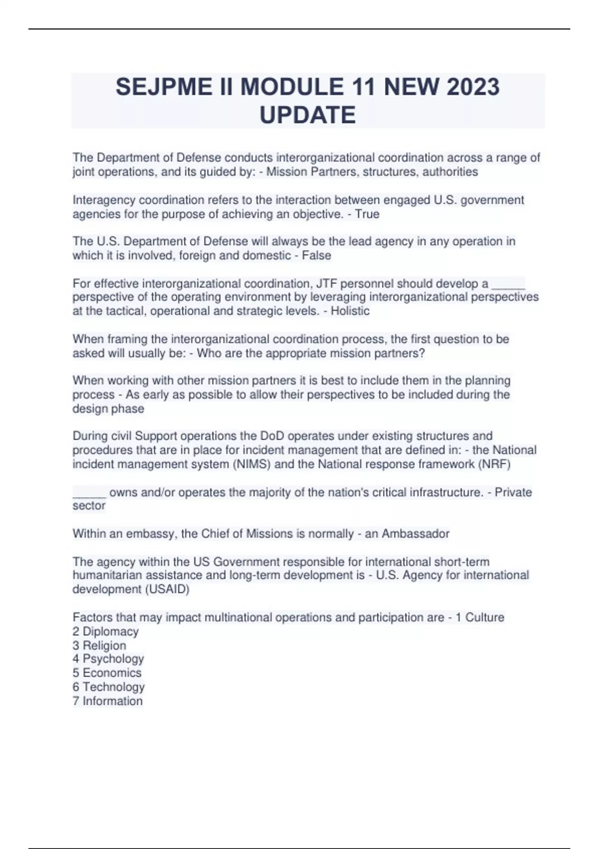 SEJPME II MODULE 11 NEW 2023 UPDATE - SEJPME II MODULE 11 - Stuvia US