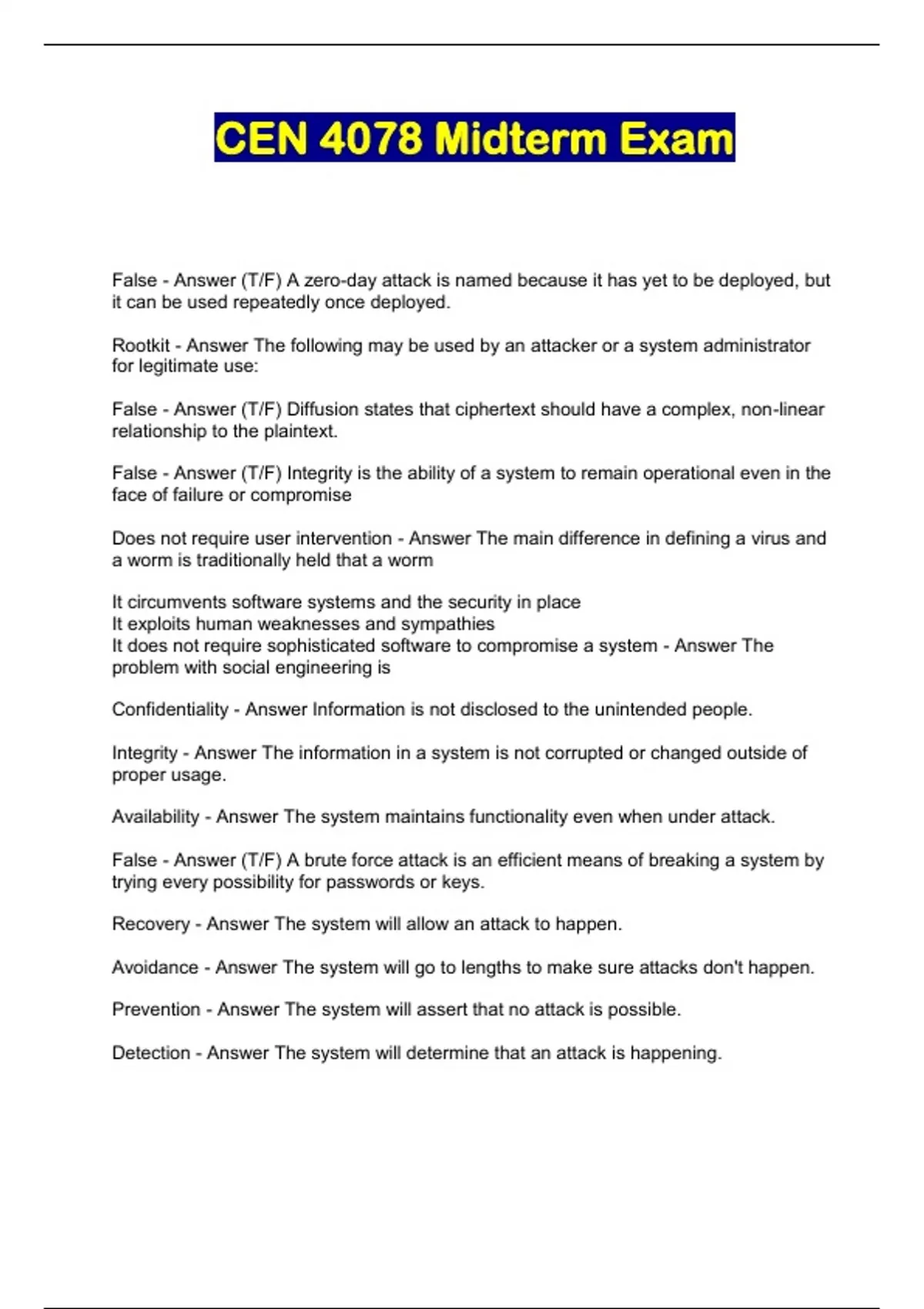 CEN 4078 Midterm Exam - CEN 4078 - Stuvia US