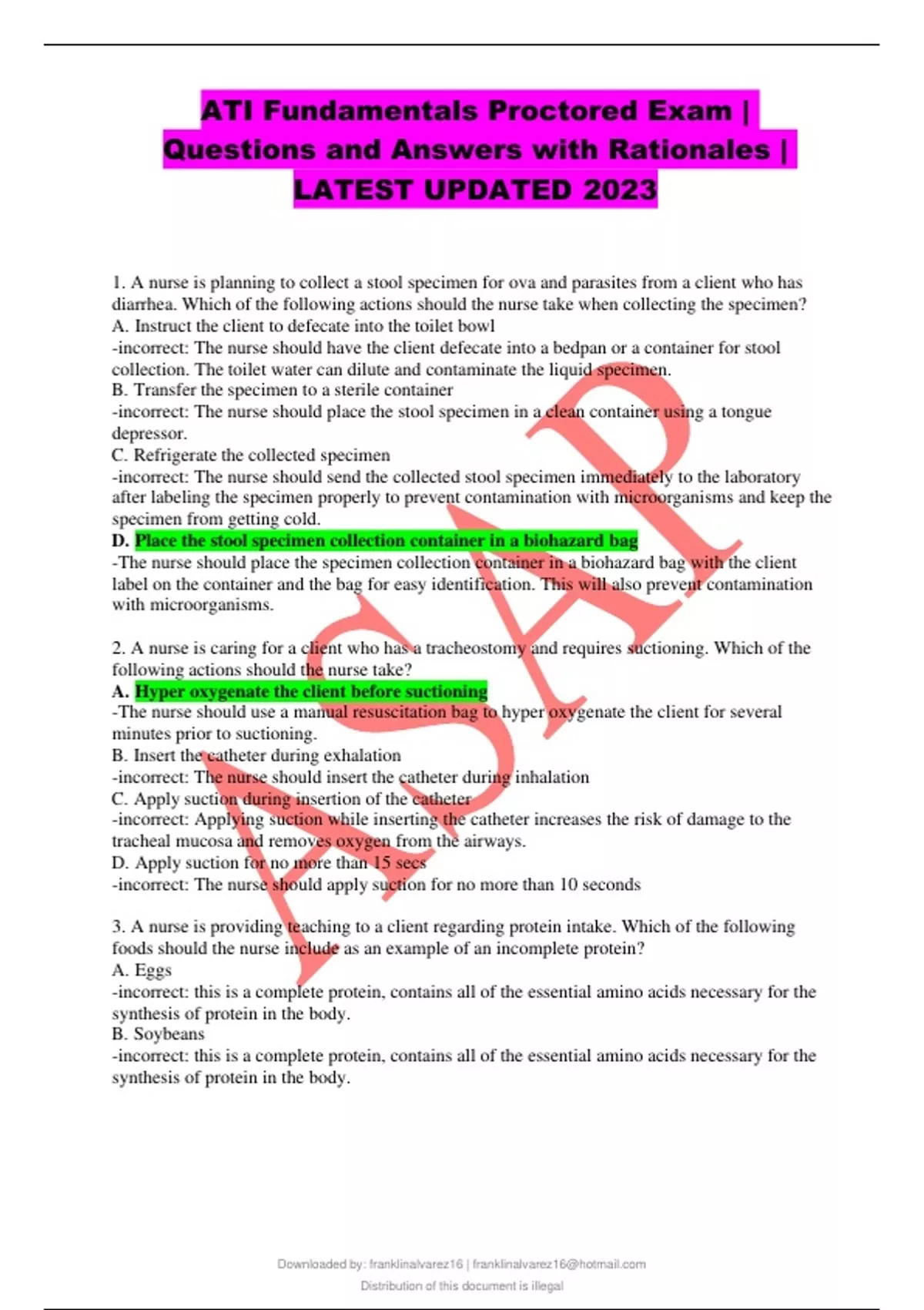 ATI Fundamentals Proctored Exam | Questions and Answers with Rationales ...