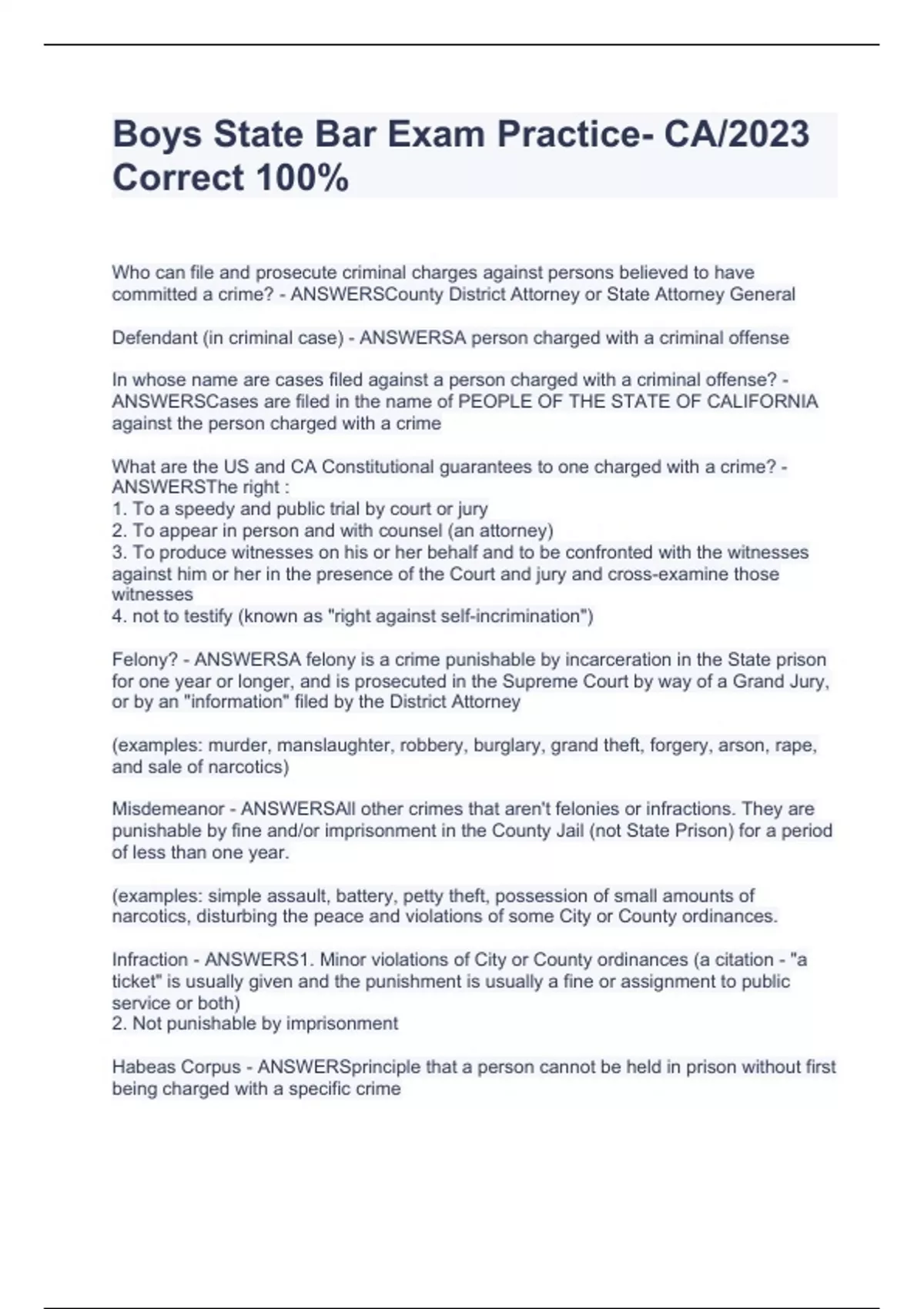 Boys State Bar Exam Complete Questions & Answers 2023 COMPLETE BUNDLE ...