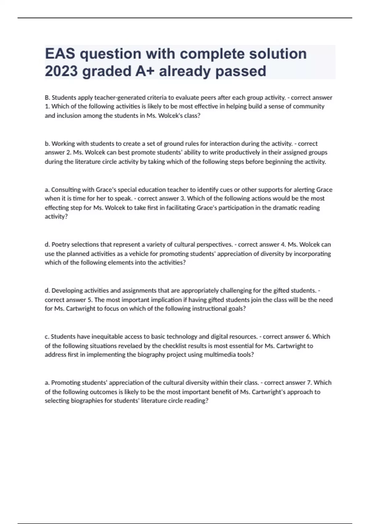 EAS question with complete solution 2023 graded A+ already passed - EAS ...