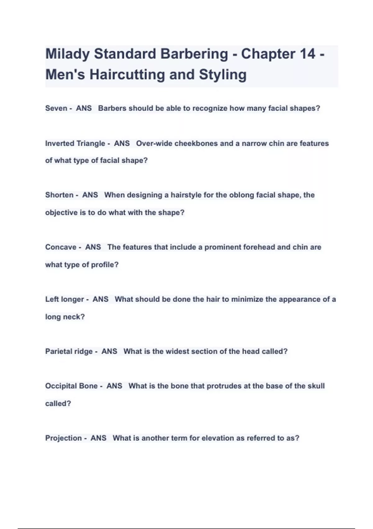 Milady Standard Barbering - Chapter 14 - Men's Haircutting and Styling 2023 ( A+ GRADED 100% ...