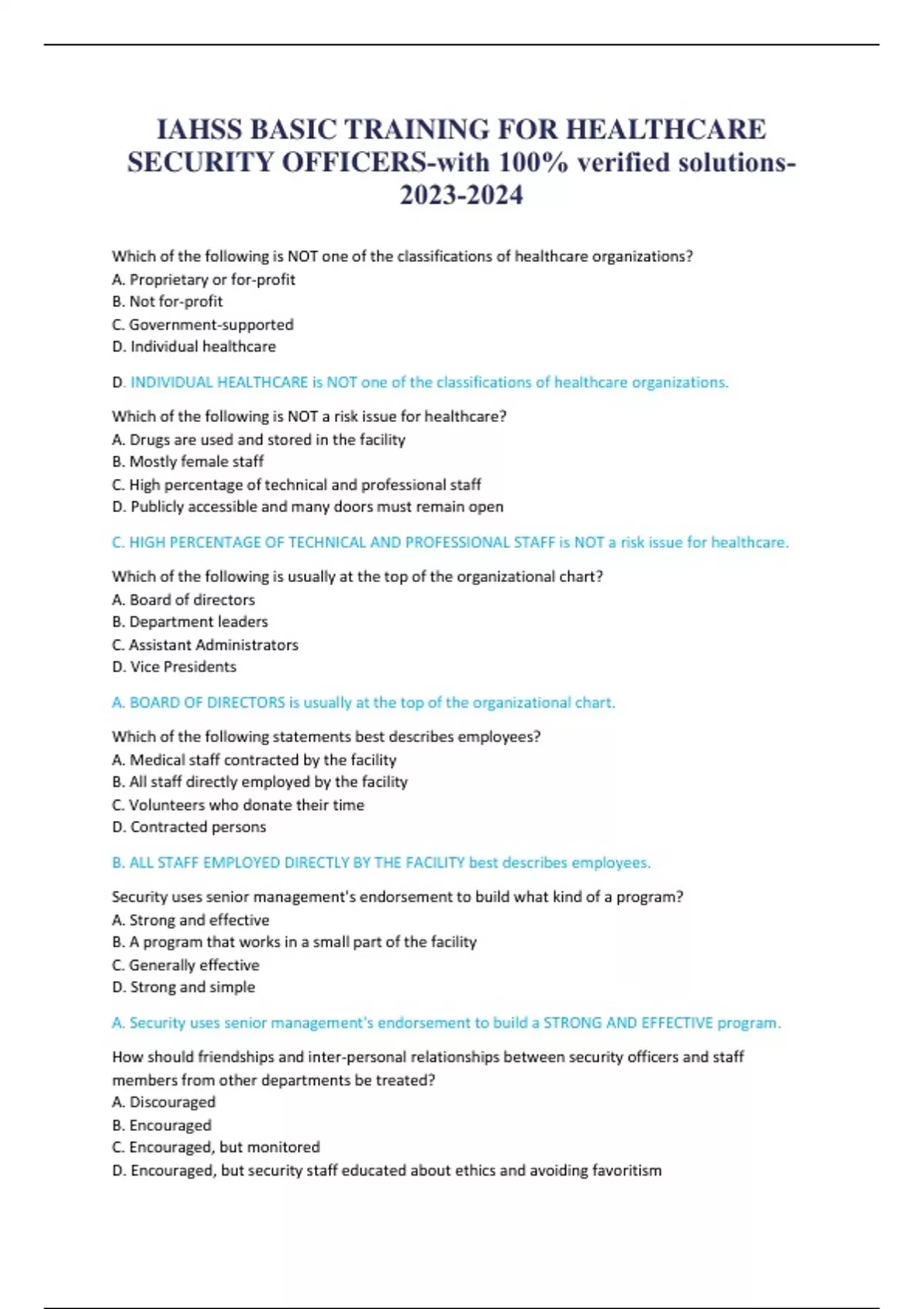 IAHSS BASIC TRAINING FOR HEALTHCARE SECURITY OFFICERS-with 100% ...