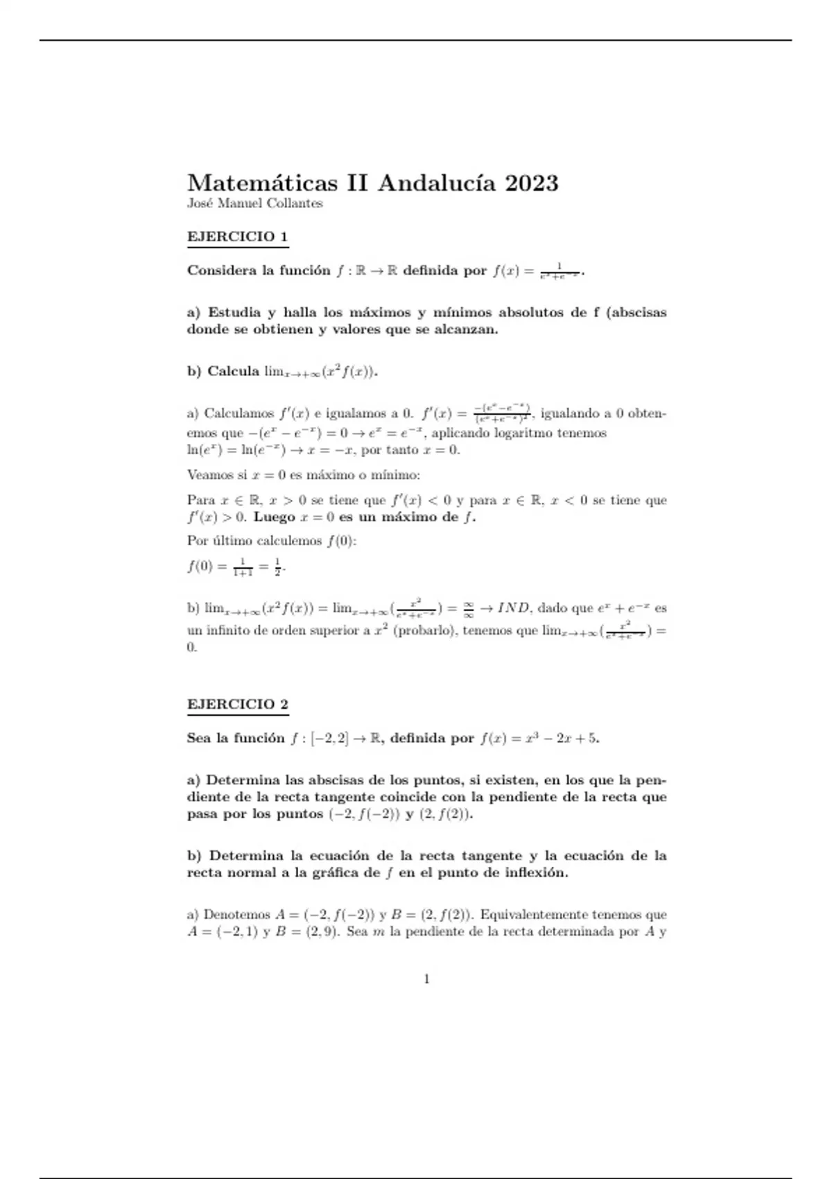 Examen Resuelto EVAU Andalucía Matemáticas II 2023. - Selectividad EBAU y PCE - Stuvia US