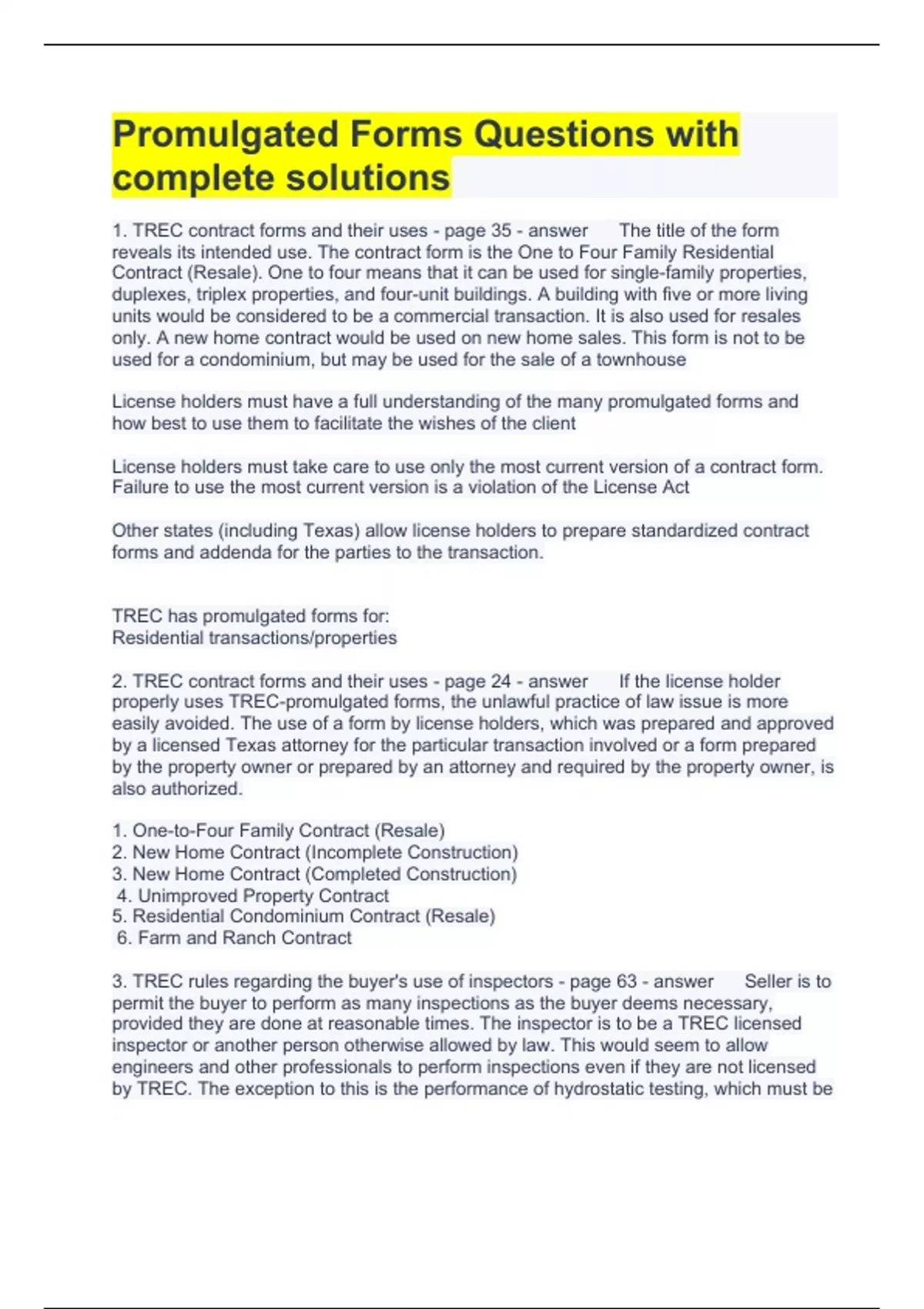 Promulgated Forms Questions with complete solutions - Promulgated ...