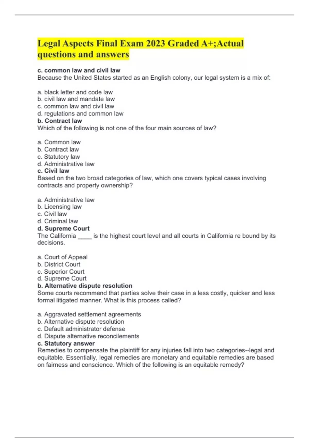 Legal Aspects Final Exam 2023 Graded A+;Actual questions and answers ...