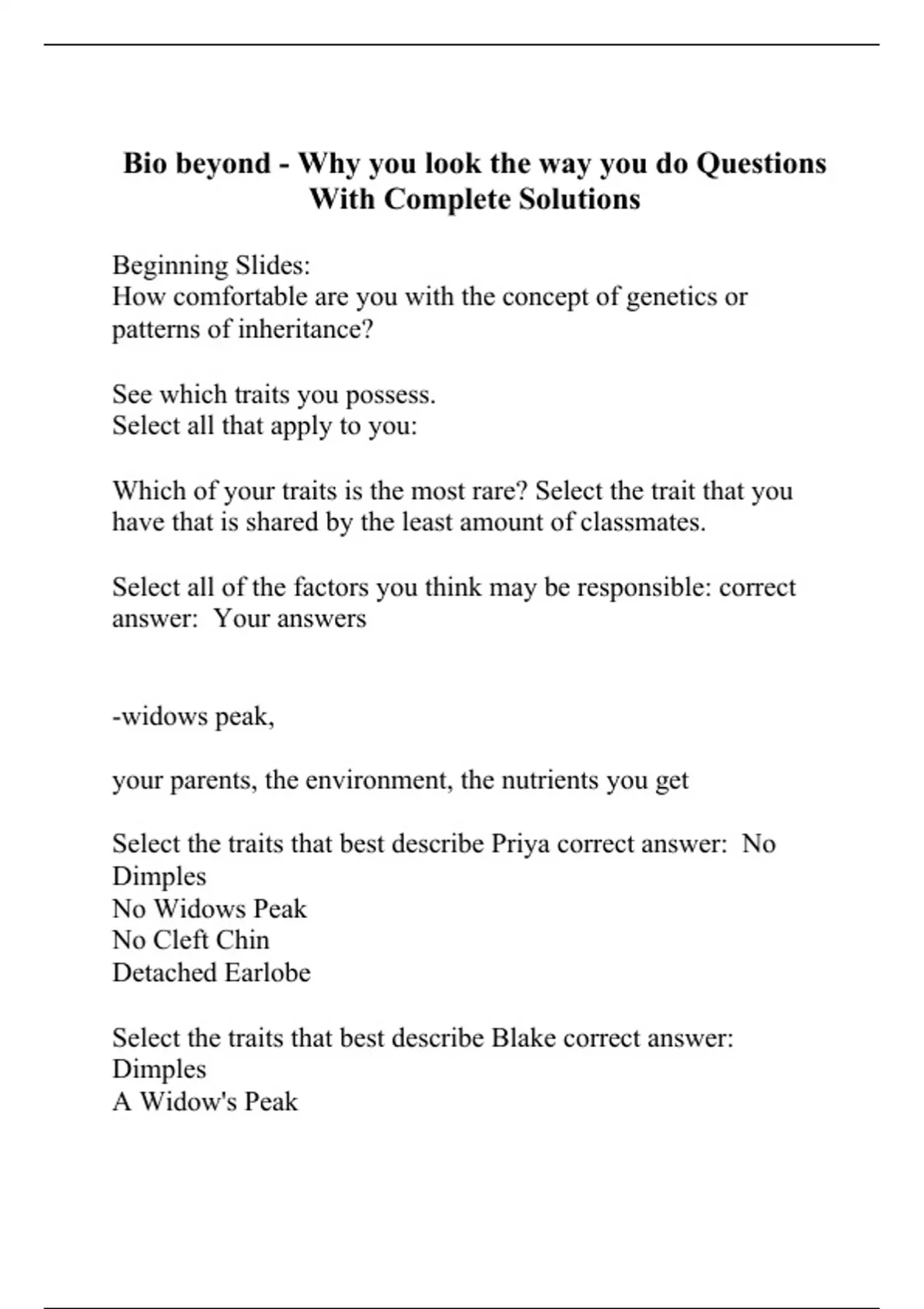 Bio beyond - Why you look the way you do Questions With Complete ...