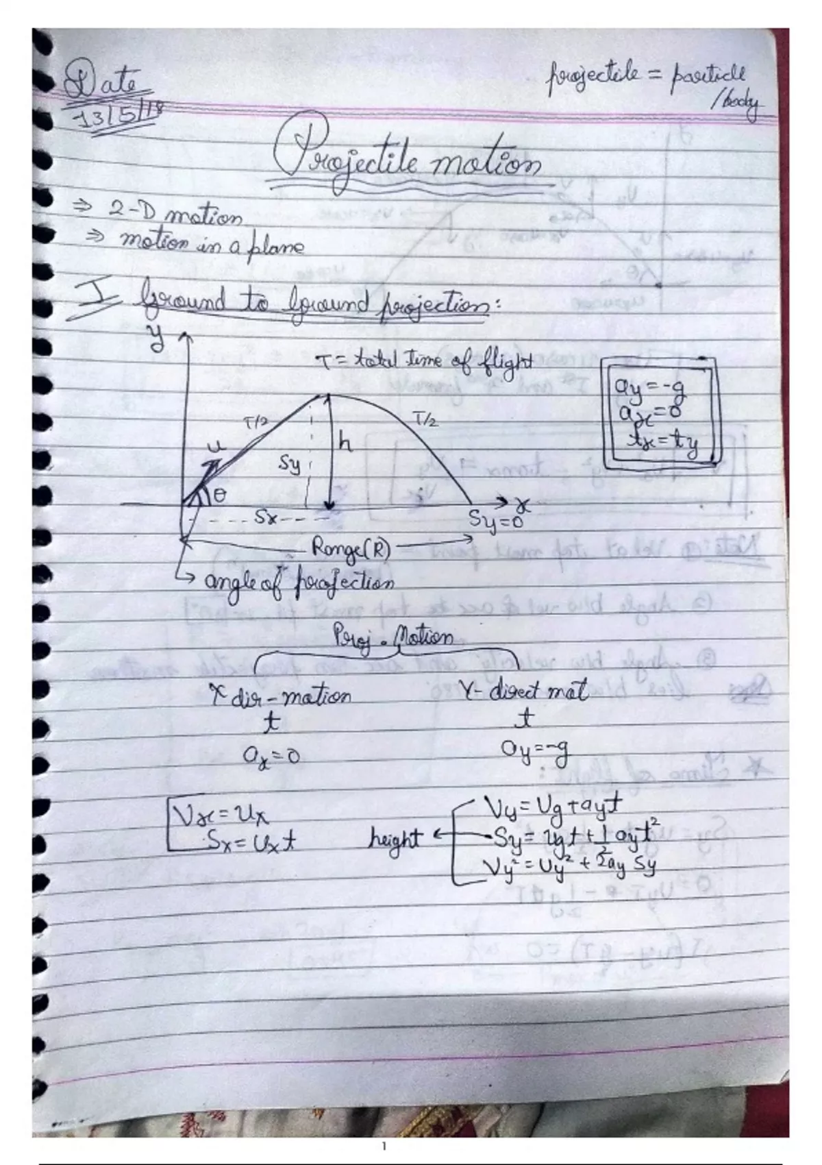 Handwritten Projectile Motion Notes and Practice Questions - Physics ...
