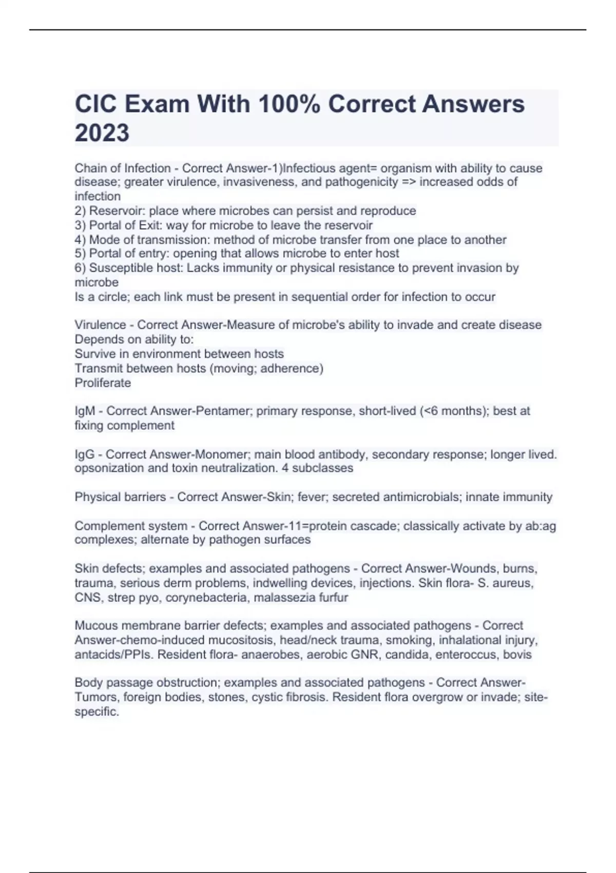 Package deal for CIC Exam Practice Questions With Complete Solution 2023 - Stuvia US