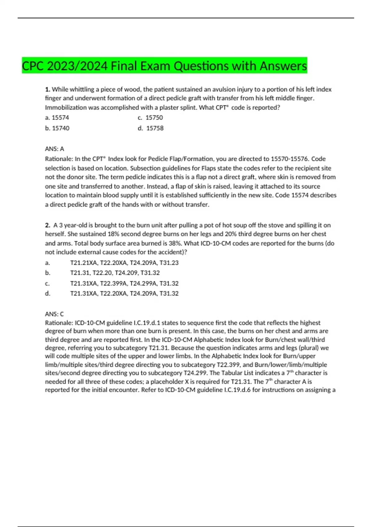 CPC Final Exam combination of a package deal 2023/2024 updates - Stuvia US
