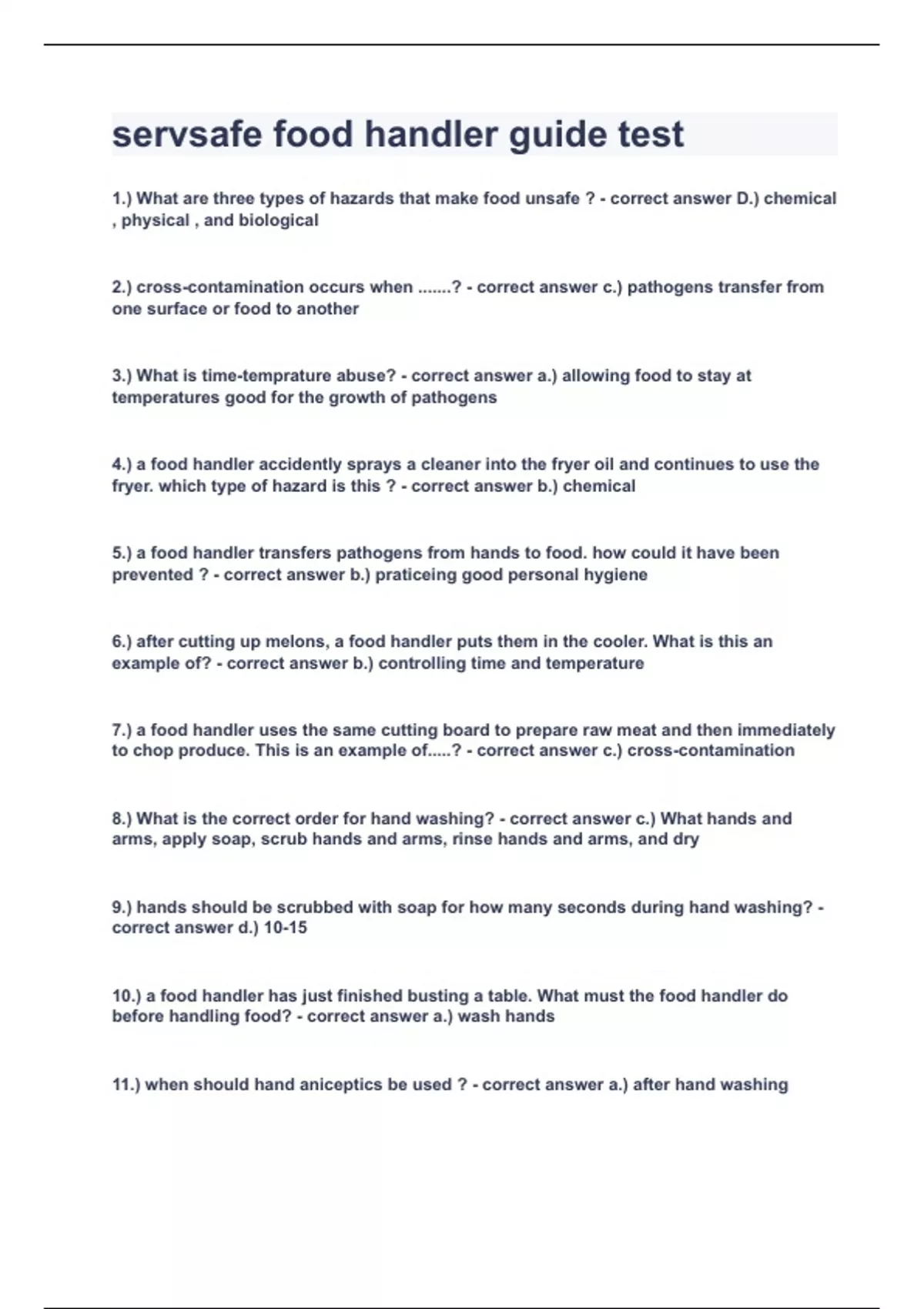 servsafe food handler guide test|2023 LATEST UPDATE|GUARANTEED SUCCESS ...