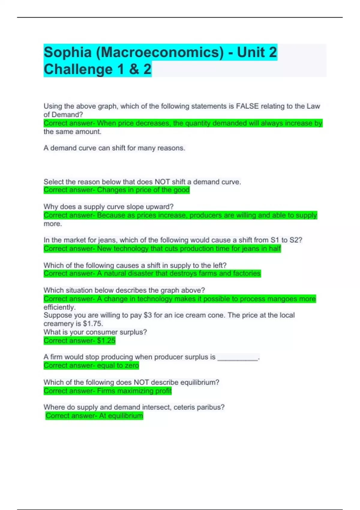 Sophia (Macroeconomics) - Unit 2 Challenge 1 & 2 with complete solution ...