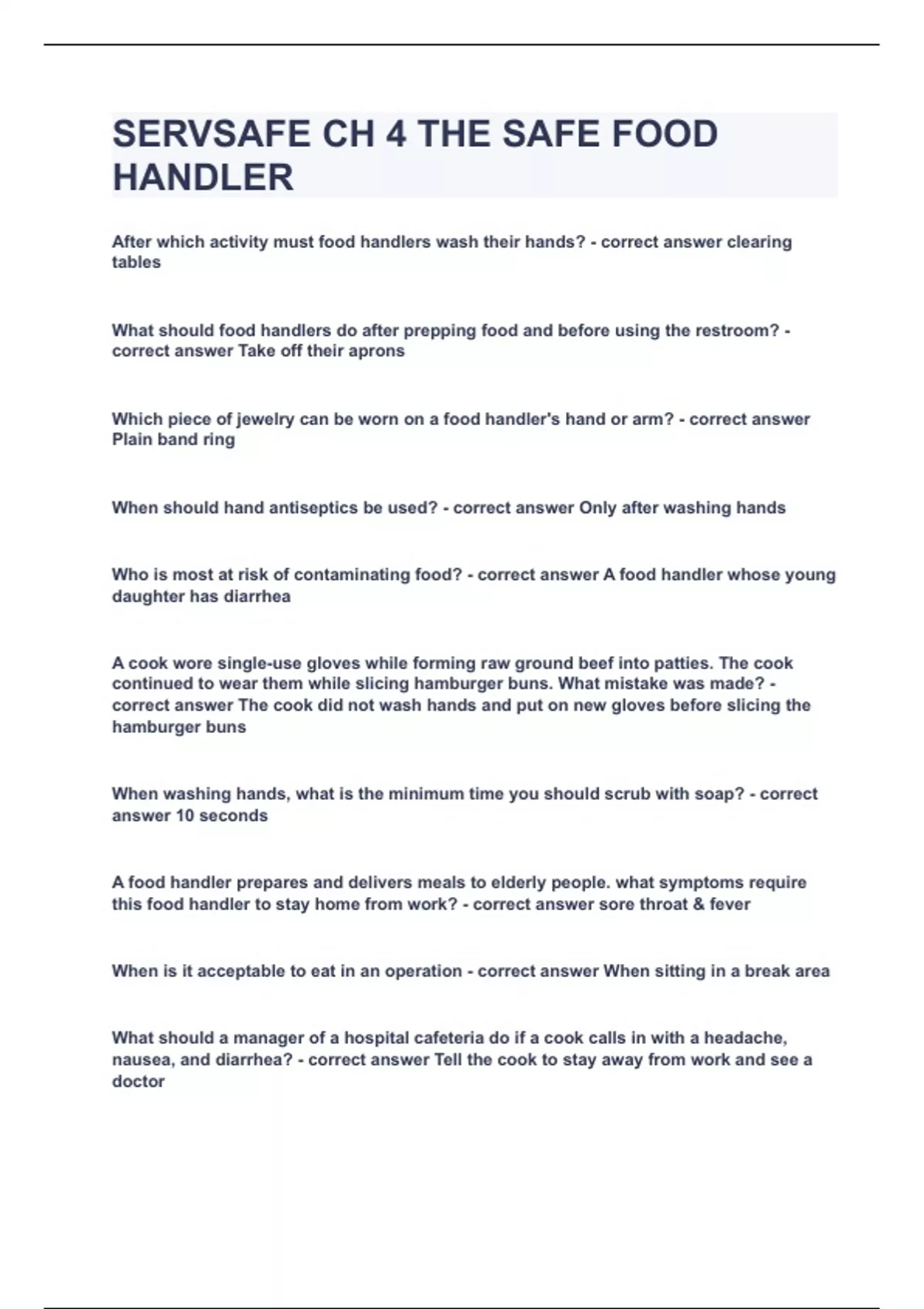 SERVSAFE CH 4 THE SAFE FOOD HANDLER|2023 LATEST UPDATE|GUARANTEED ...