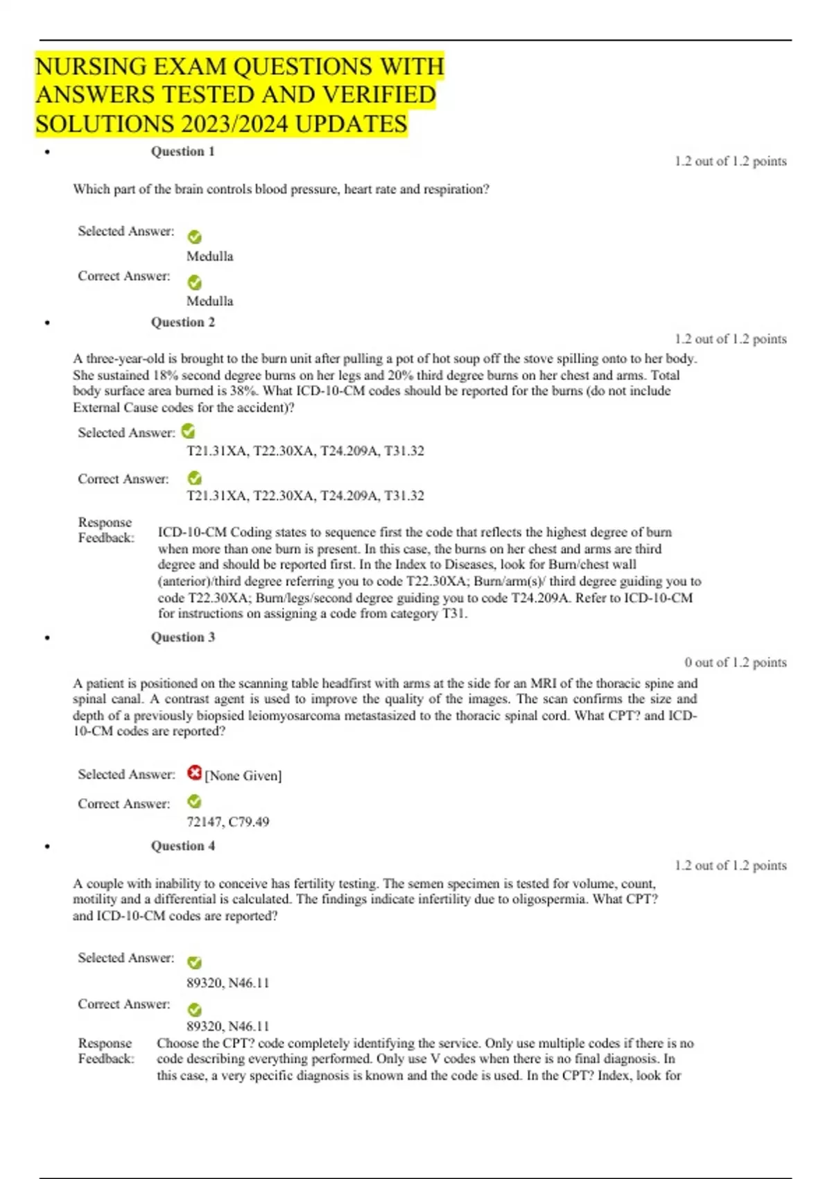 NURSING EXAM QUESTIONS WITH ANSWERS TESTED AND VERIFIED SOLUTIONS 2023/ ...
