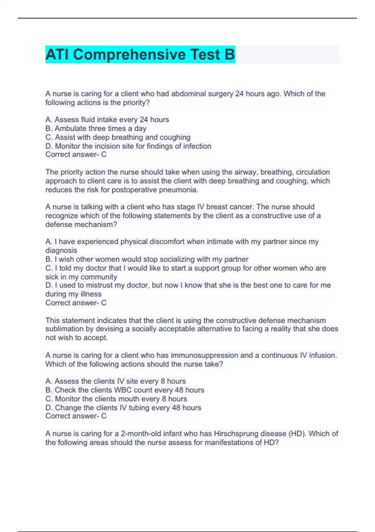 ATI Comprehensive Test B Questions and Answers 2023 with complete ...