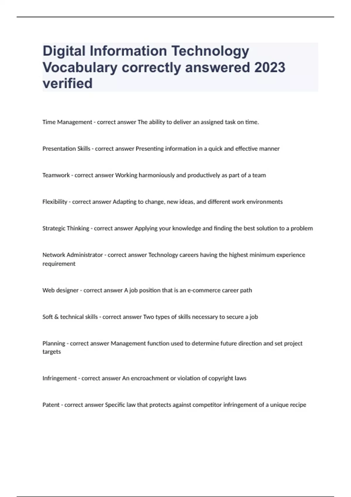 Digital Information Technology Vocabulary correctly answered 2023 ...