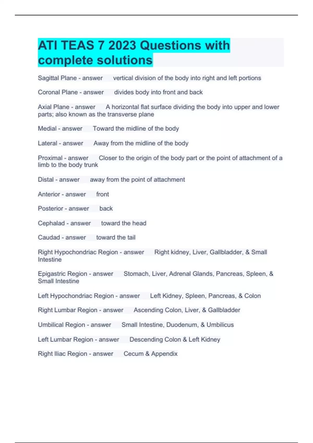 ATI TEAS 7 2023 Questions with complete solutions - ATI TEAS 7 - Stuvia US