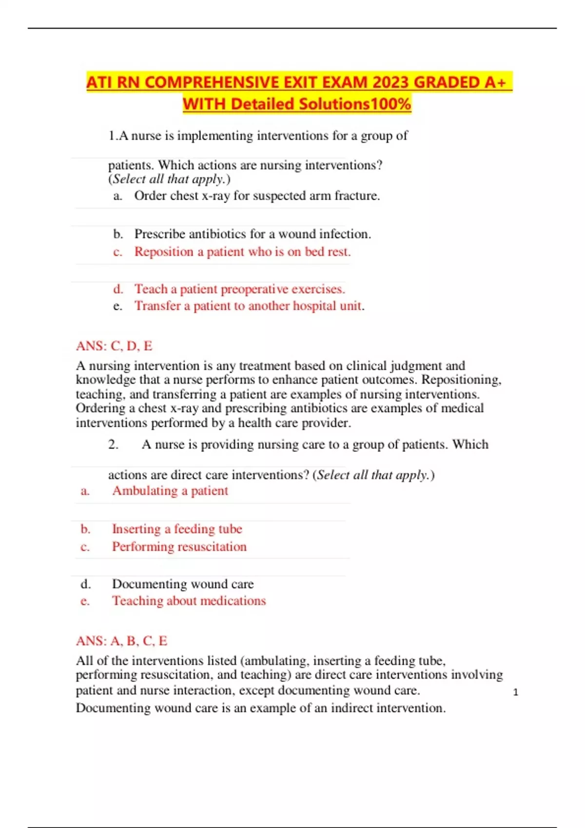 ATI RN COMPREHENSIVE EXIT EXAM 2023 GRADED A+ WITH Detailed Solutions100% - ATI RN COMPREHENSIVE ...