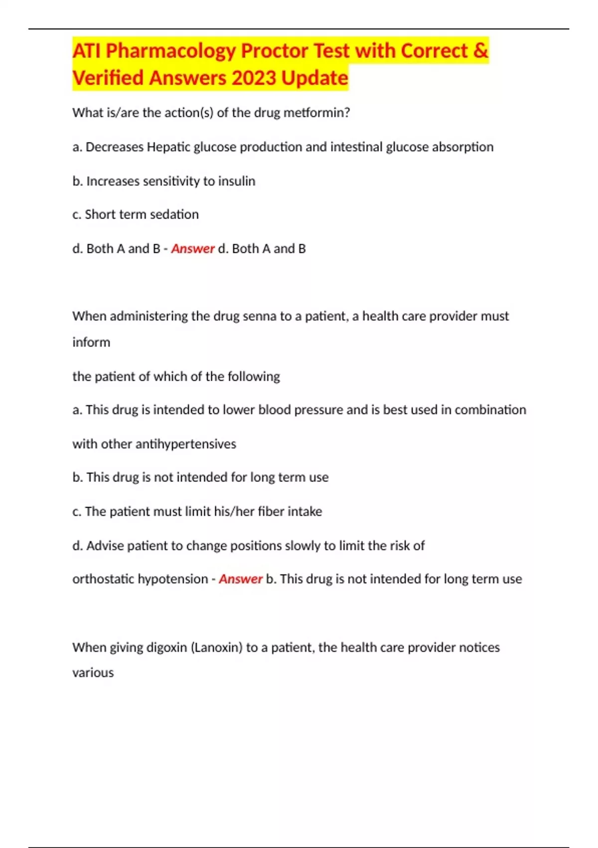 ATI Pharmacology Proctor Test with Correct & Verified Answers 2023 ...