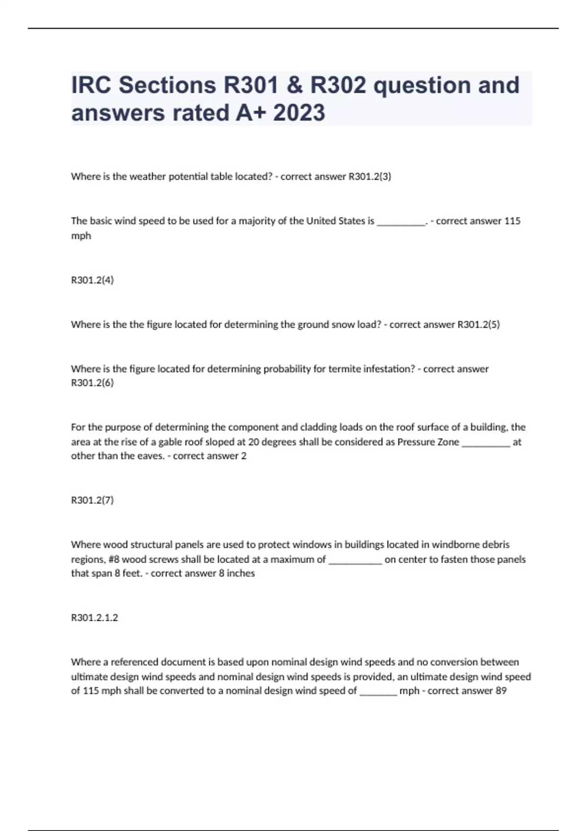 IRC Sections R301 & R302 question and answers rated A+ 2023 - IRC - Stuvia US