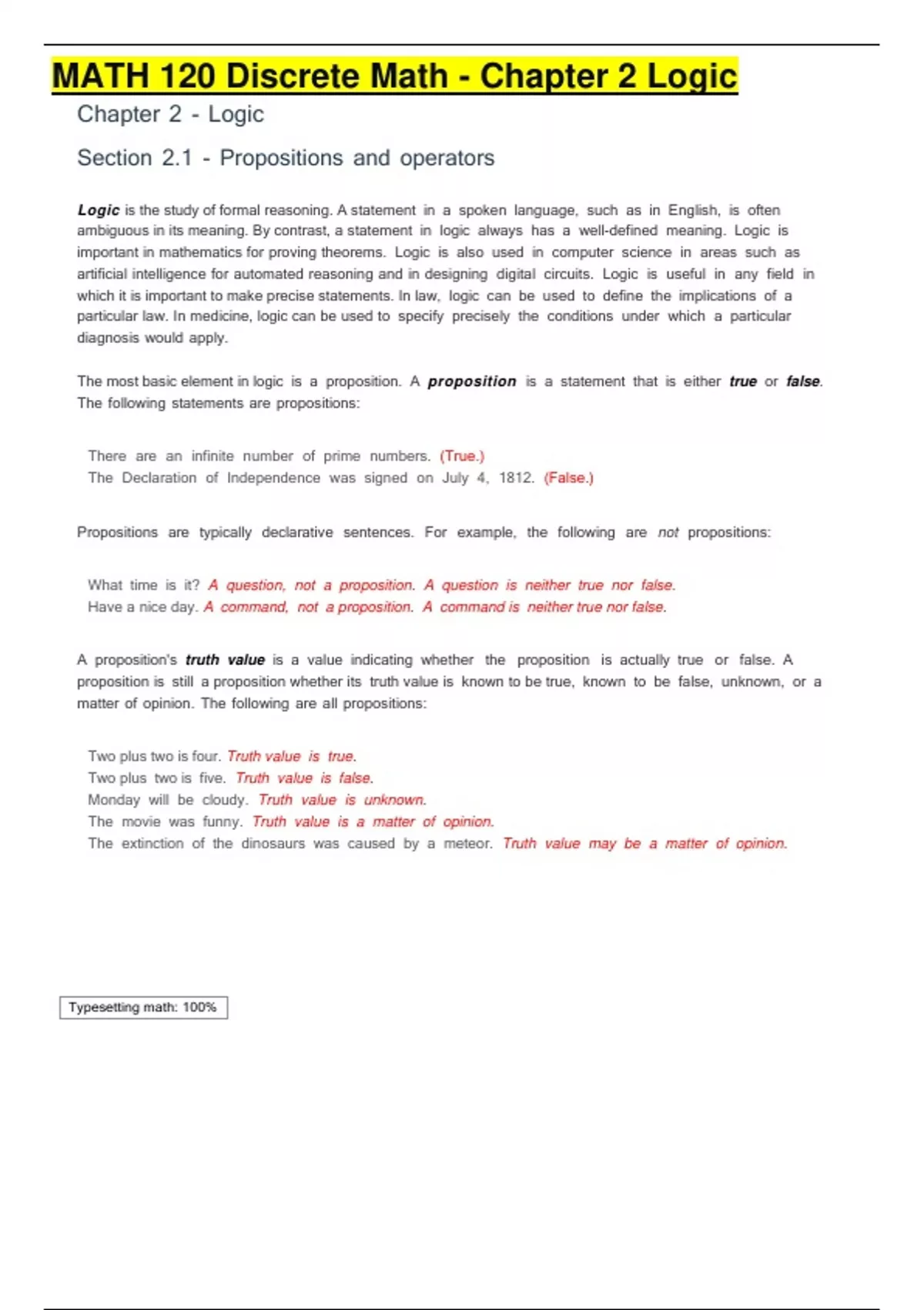 MATH 120 Discrete Math - Chapter 2 Logic MATH 120 Discrete Math - Chapter 2 Logic MATH 120 ...